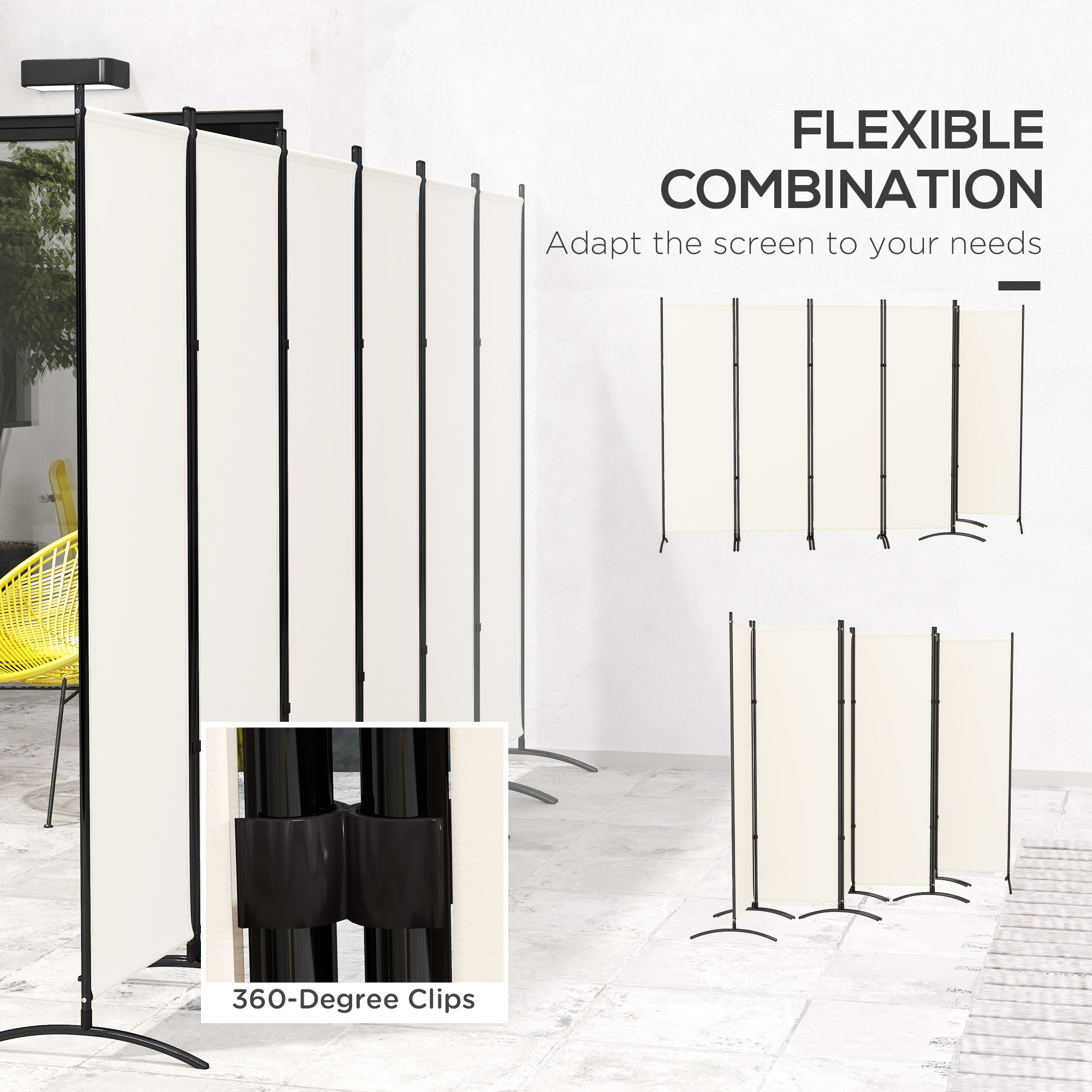 Outsunny 6 Panel Folding Room Divider, UV30+ Privacy Screen, Indoor ...