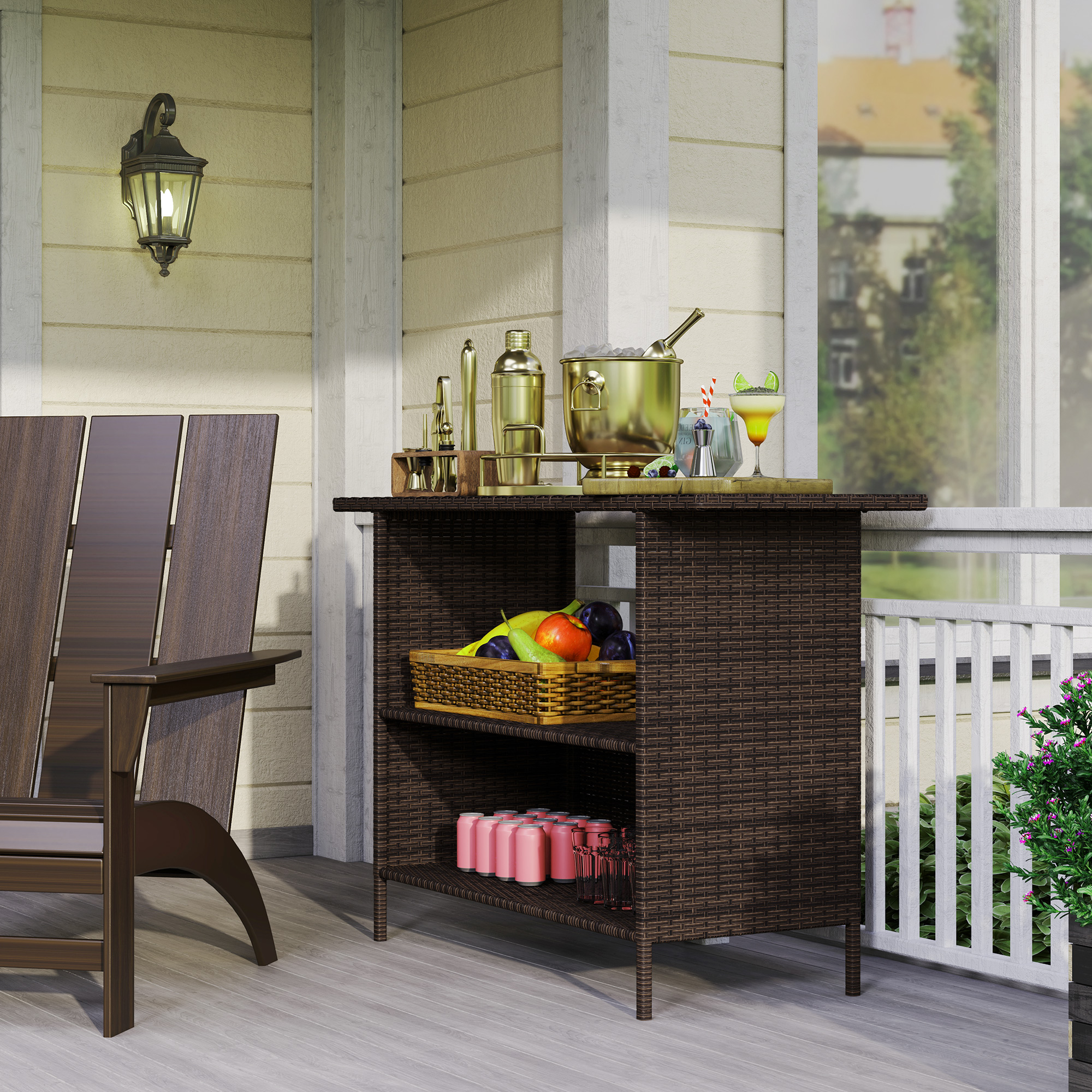 Outsunny Wicker Outdoor Bar Table, PE Rattan Bar Height Patio Table ...