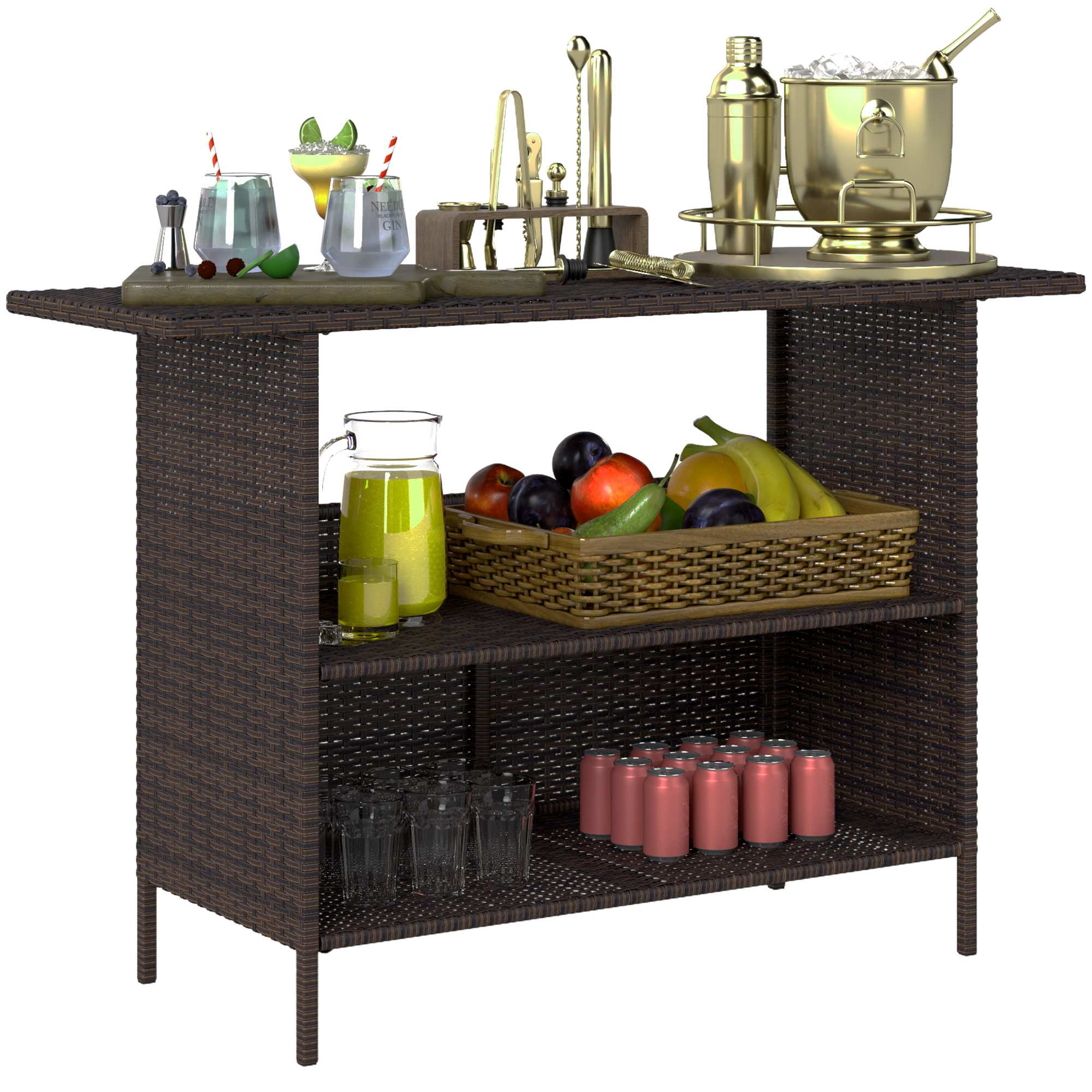 Outsunny Wicker Outdoor Bar Table, PE Rattan Bar Height Patio Table ...