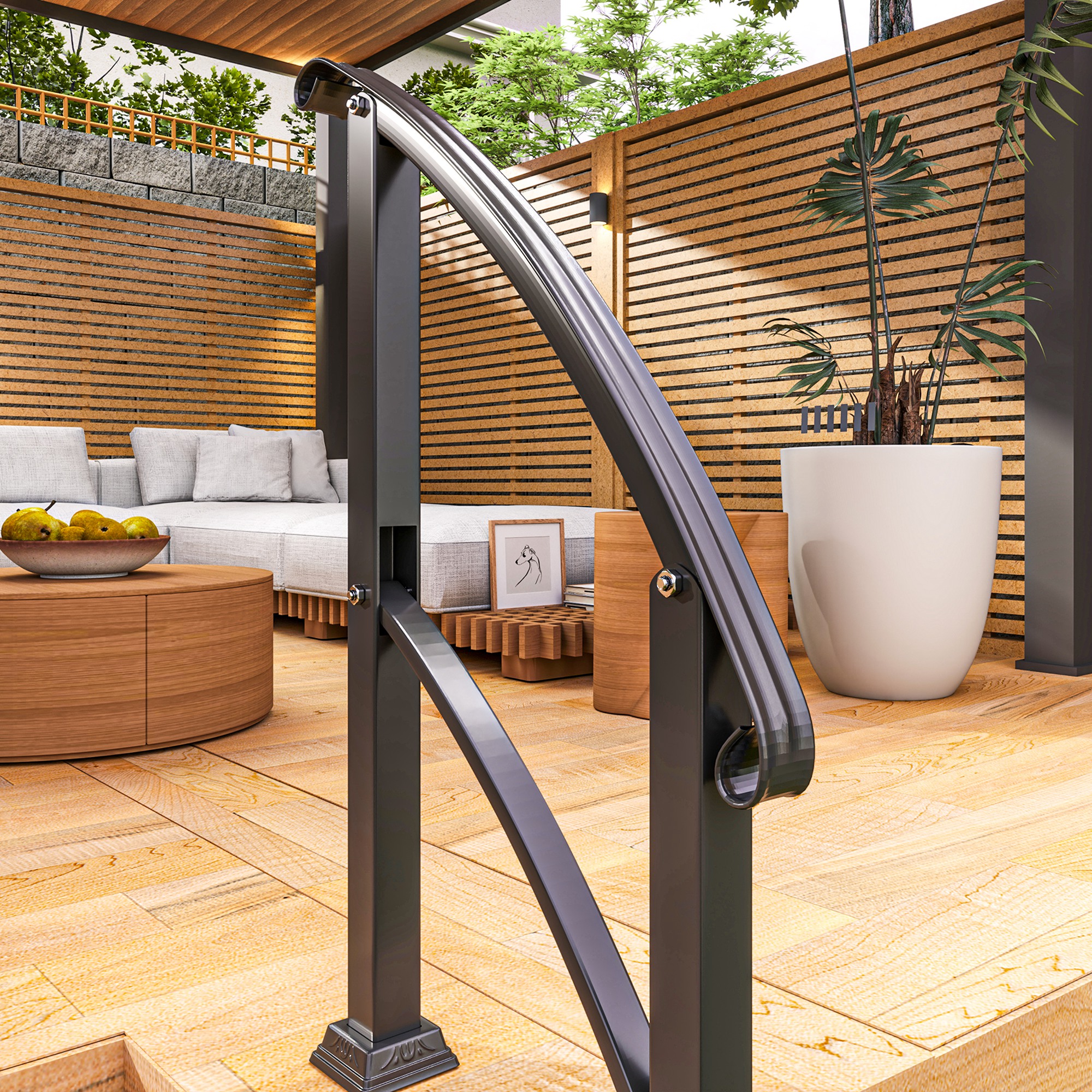 Outsunny 1-3 Step Metal Handrails for Outdoor Steps, Porch Deck Stair ...