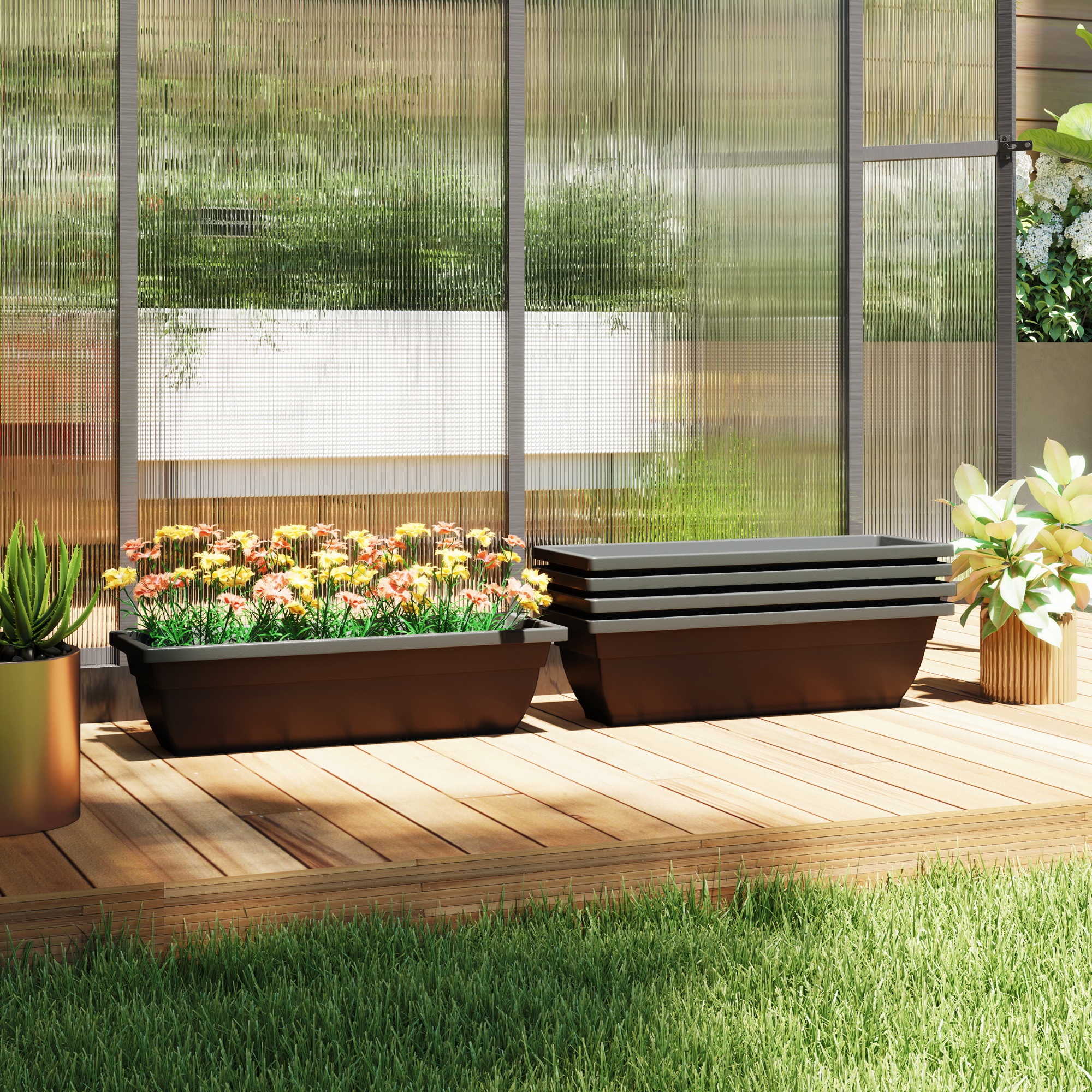 Outsunny Long Rectangular Flower Plant Pots, 5 Pack 23 Inches Window ...