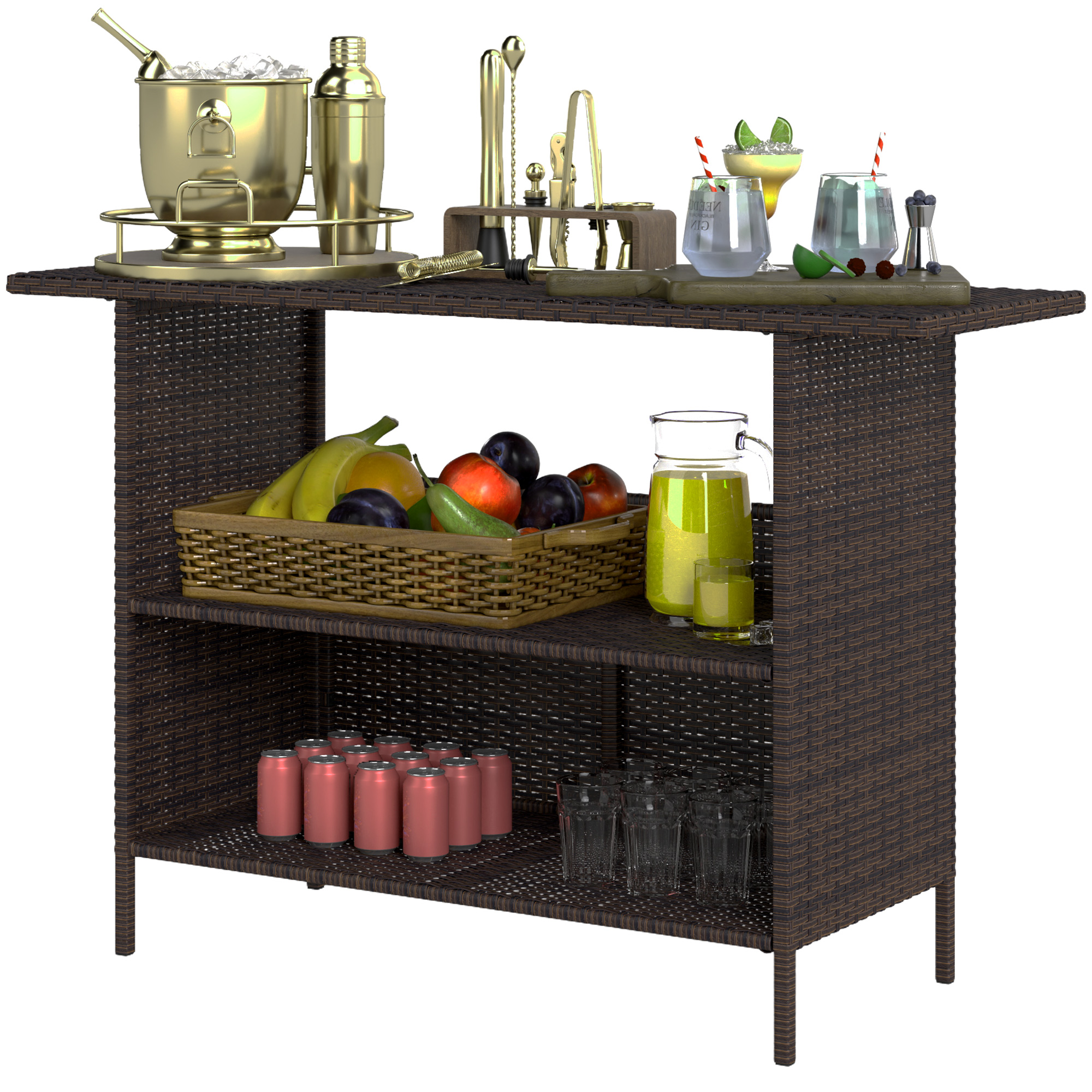 Outsunny Wicker Outdoor Bar Table, PE Rattan Bar Height Patio Table ...