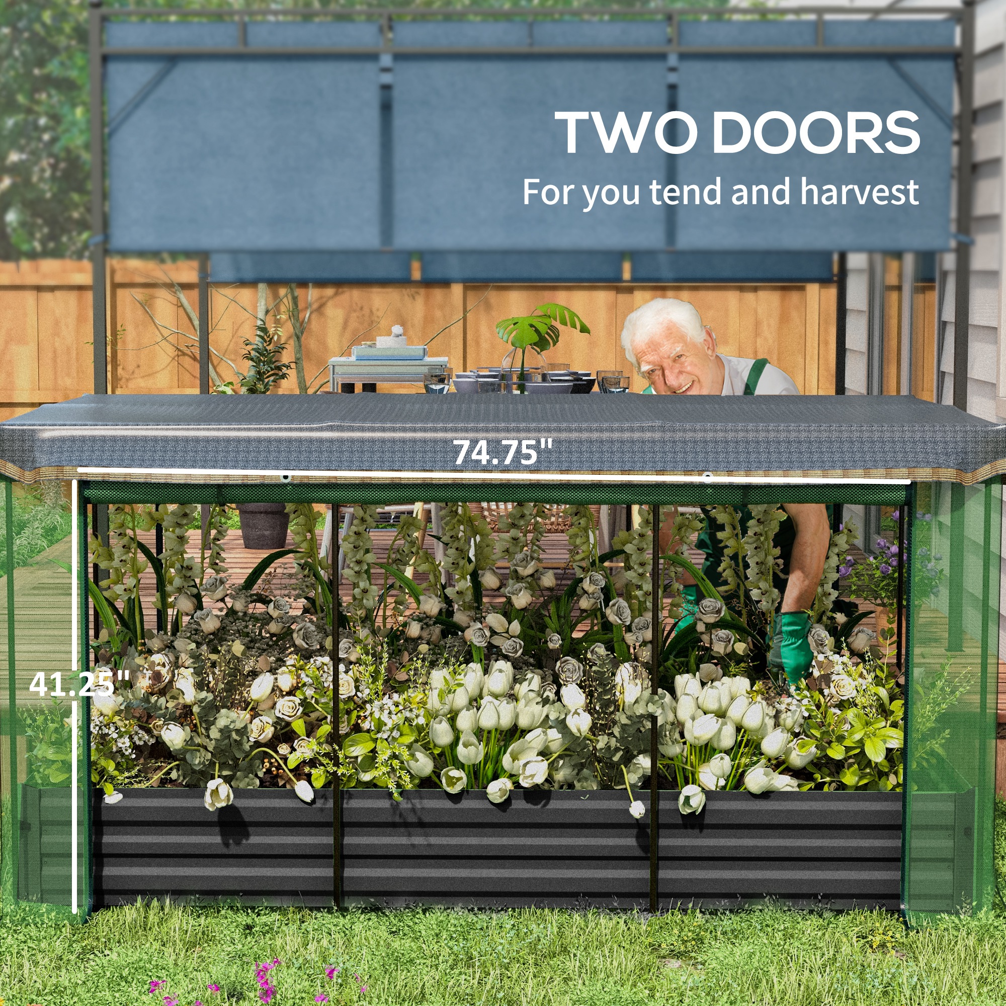Outsunny Galvanized Steel Planter Box with Crop Cage and Shade Cloth ...