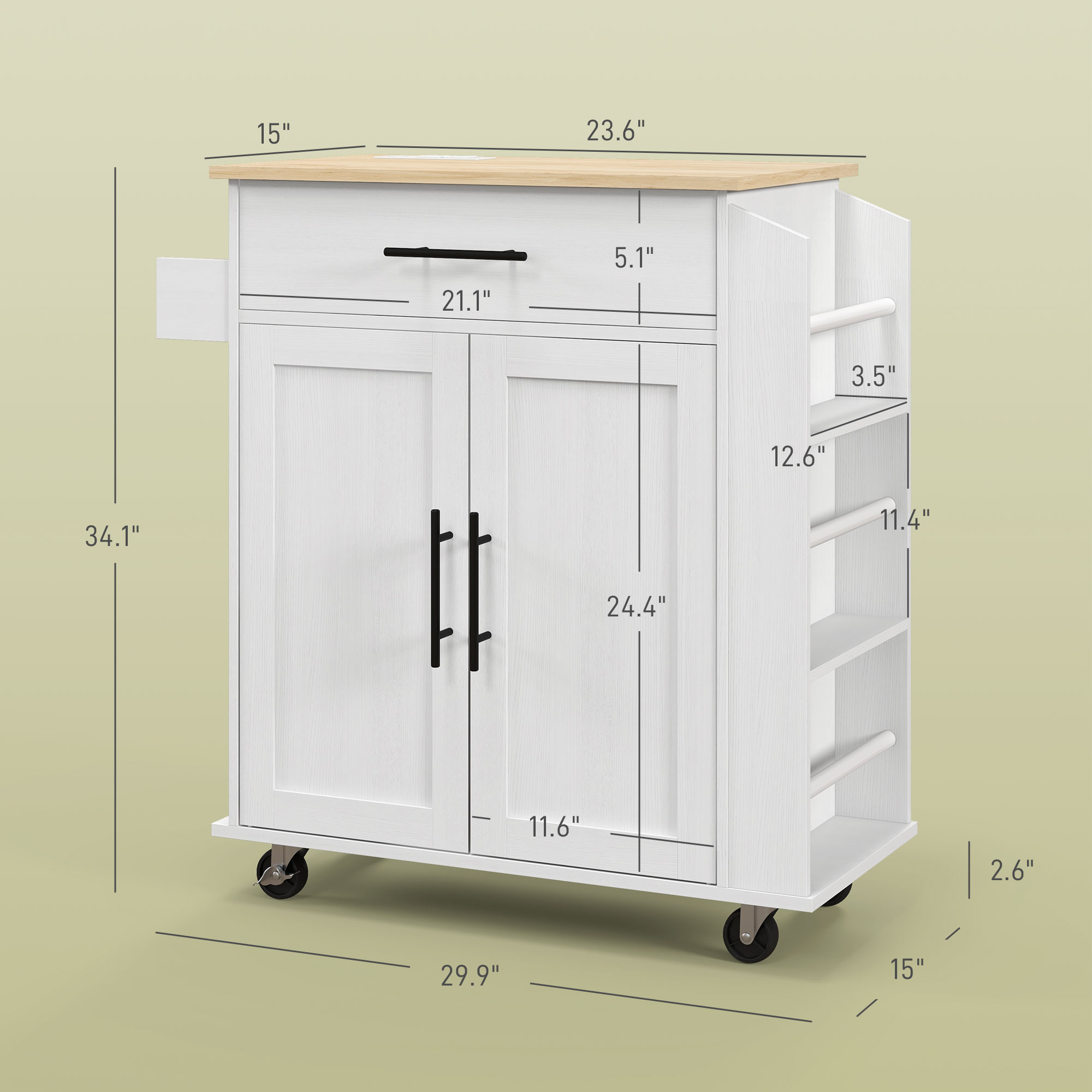 HOMCOM Rolling Island with Wheels for Kitchen, Kitchen Island on ...