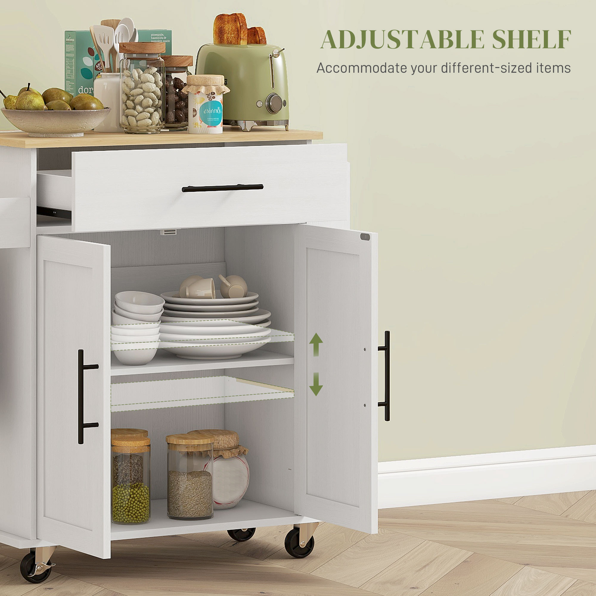 HOMCOM Rolling Island with Wheels for Kitchen, Kitchen Island on ...
