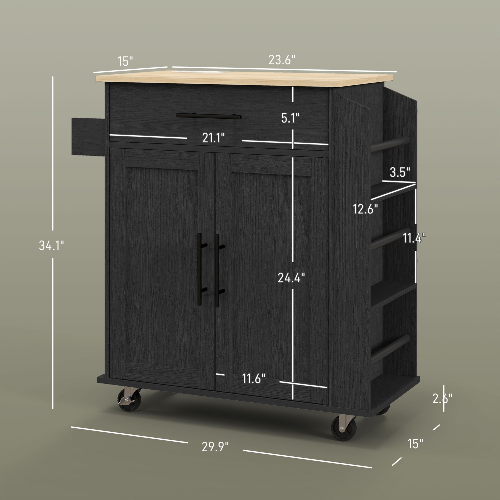 HOMCOM Rolling Island with Wheels for Kitchen, Kitchen Island on ...