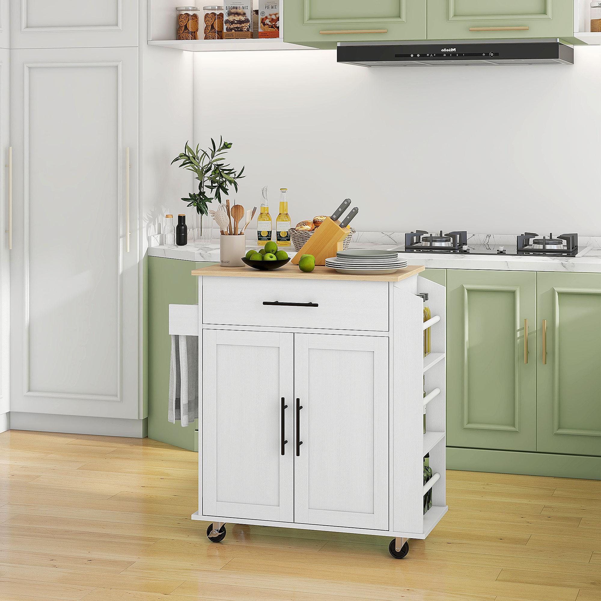 HOMCOM Rolling Island with Wheels for Kitchen, Kitchen Island on ...