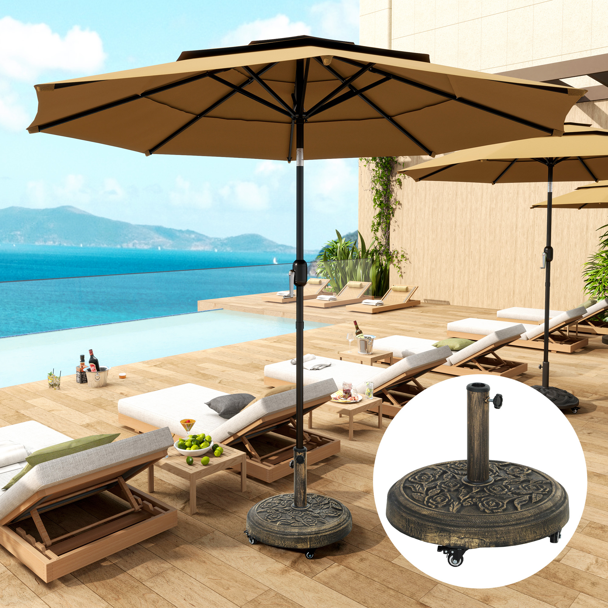 Outsunny Round Patio Umbrella Base, 46 lbs Resin Umbrella Base with ...