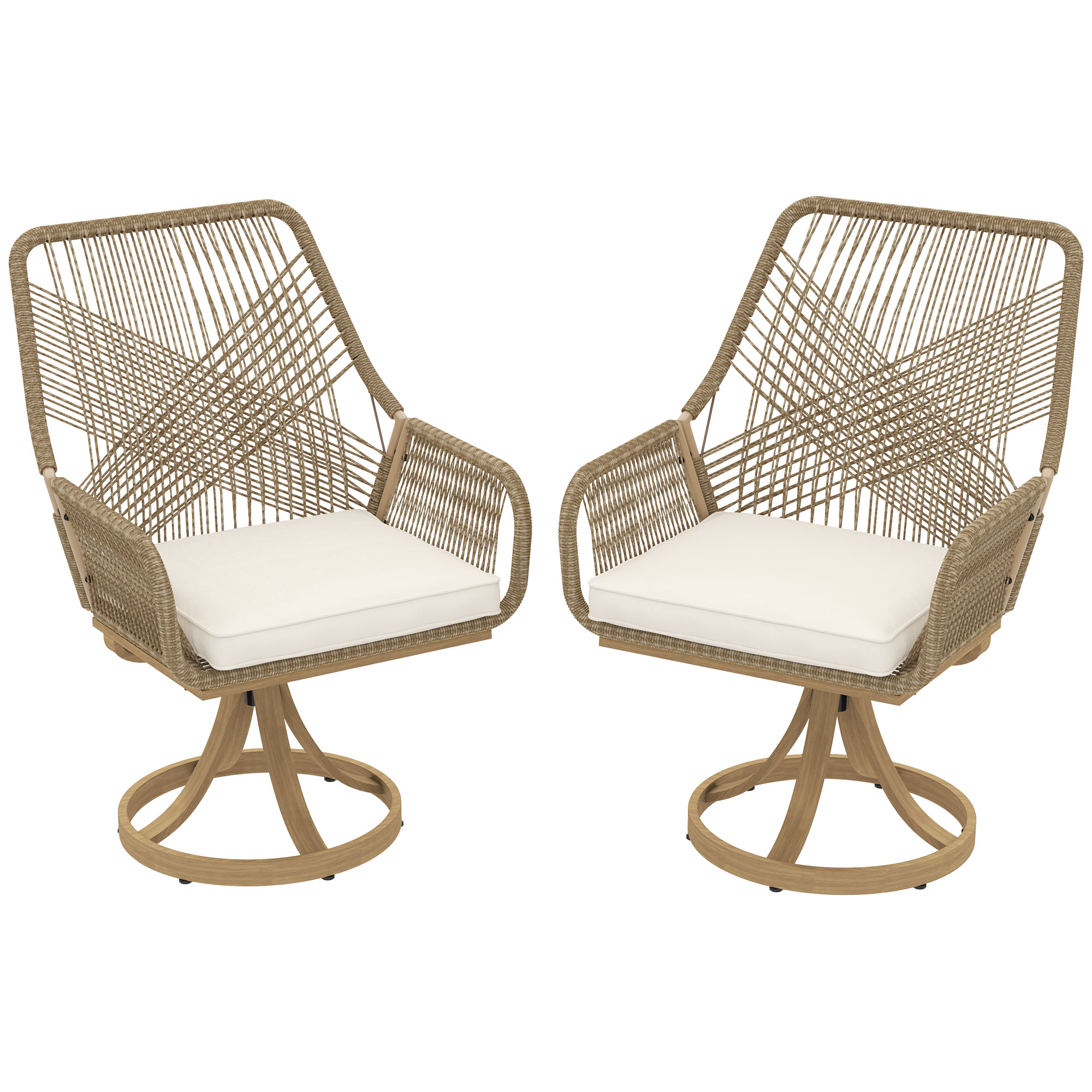 Outsunny Patio Swivel Chairs Set of 2, Rattan Patio Dining Chairs with ...