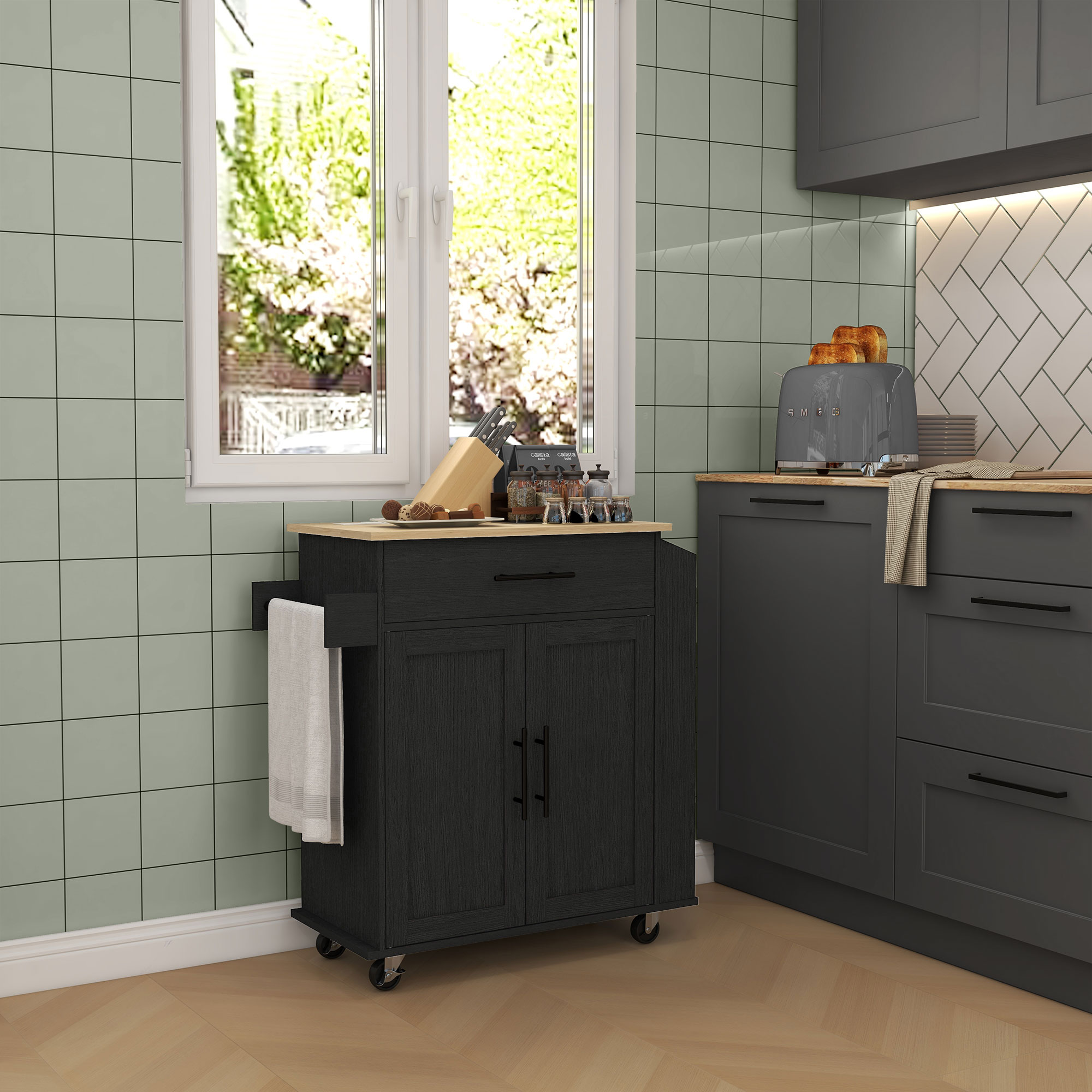 HOMCOM Rolling Island with Wheels for Kitchen, Kitchen Island on ...