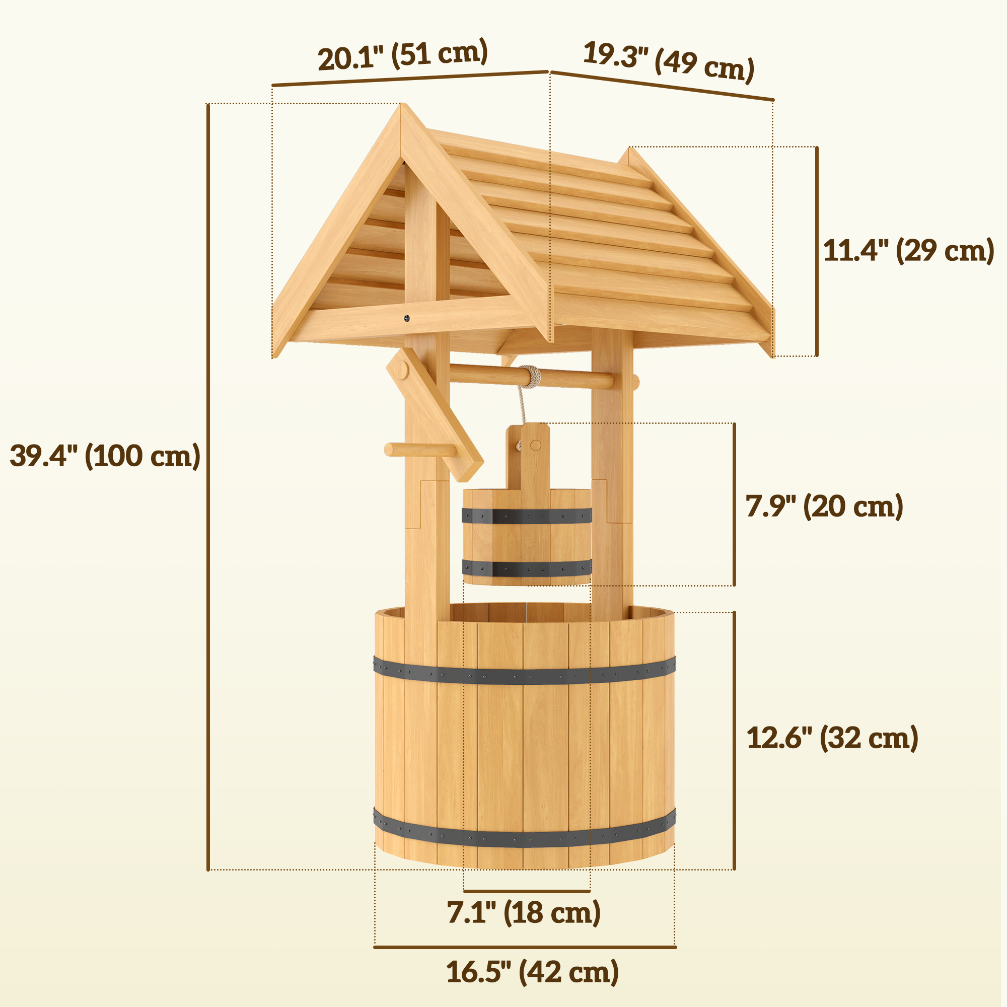 Outsunny Wood Wishing Well Outdoor Wooden Planter with Hanging Bucket ...