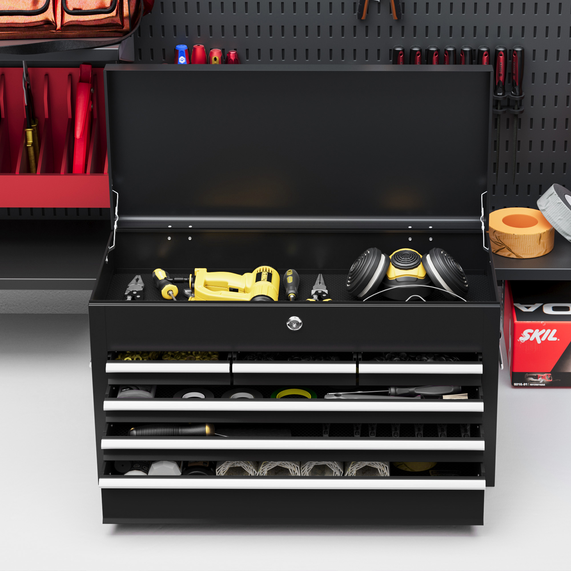HOMCOM 6 Drawer 24" Portable Tool Box with Top Case, Ball Bearing ...
