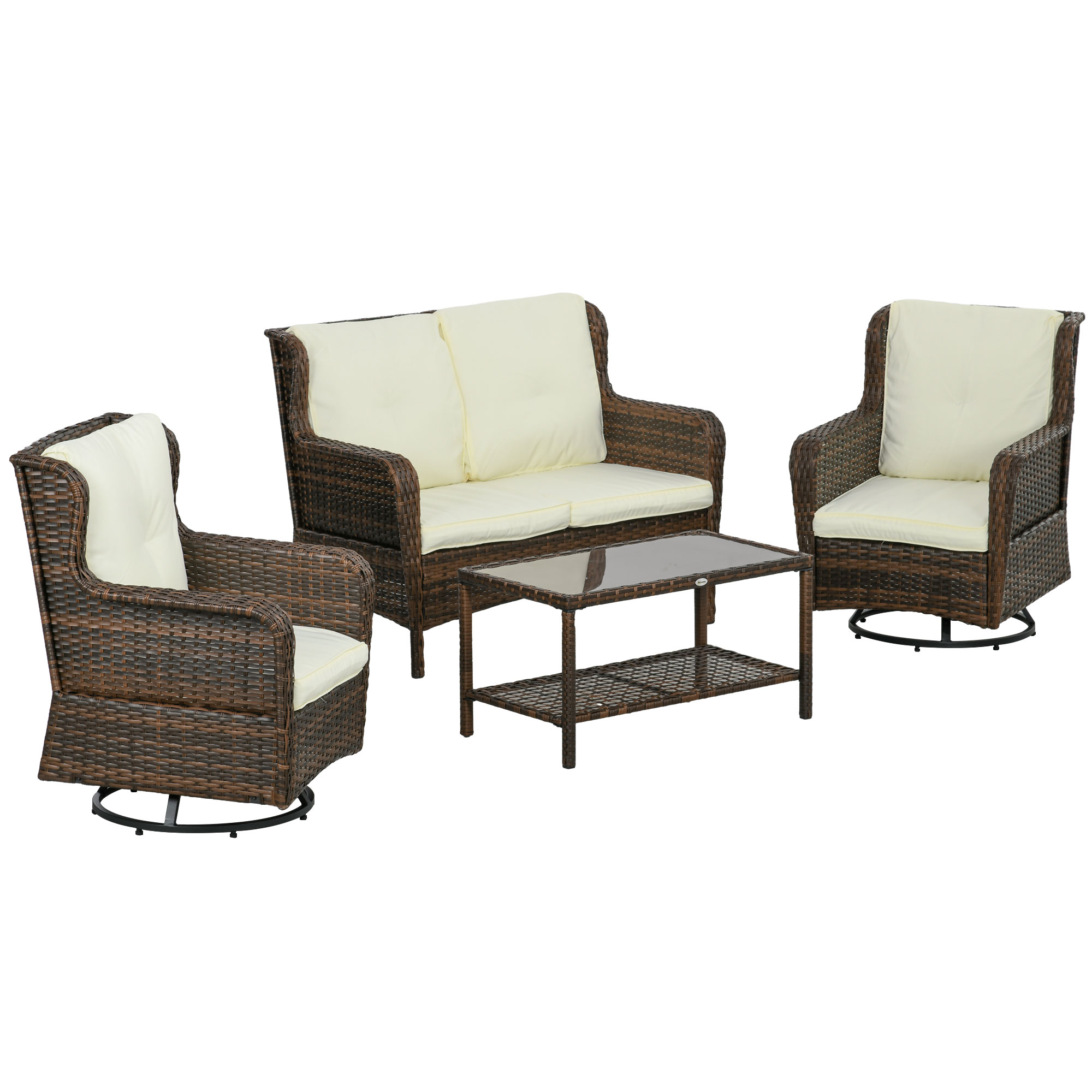 Outsunny 4 Piece Rattan Patio Furniture Set, Conversation Set ...