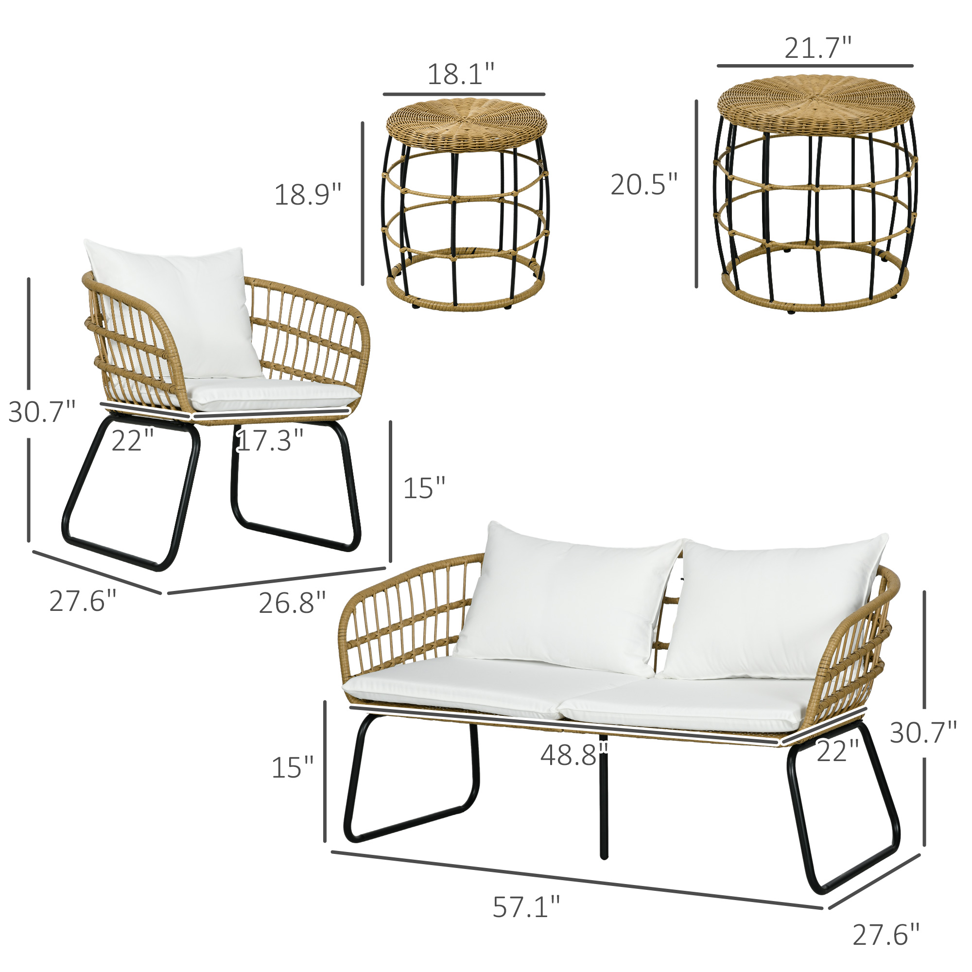 Outsunny 5 Piece PE Rattan Outdoor Furniture Set with Cushioned Chairs ...
