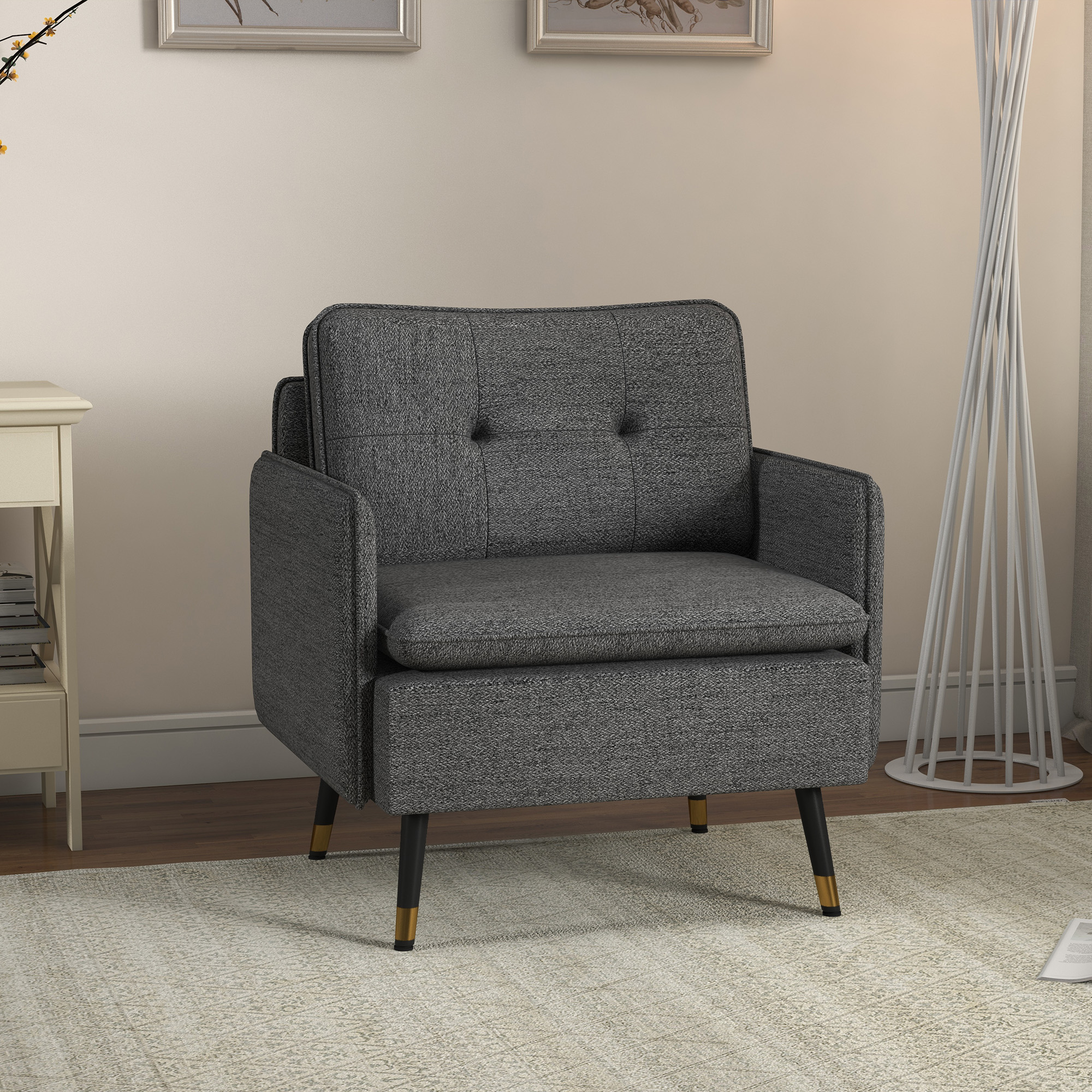 HOMCOM Modern Armchair, Upholstered Accent Chair with Tufted Back ...