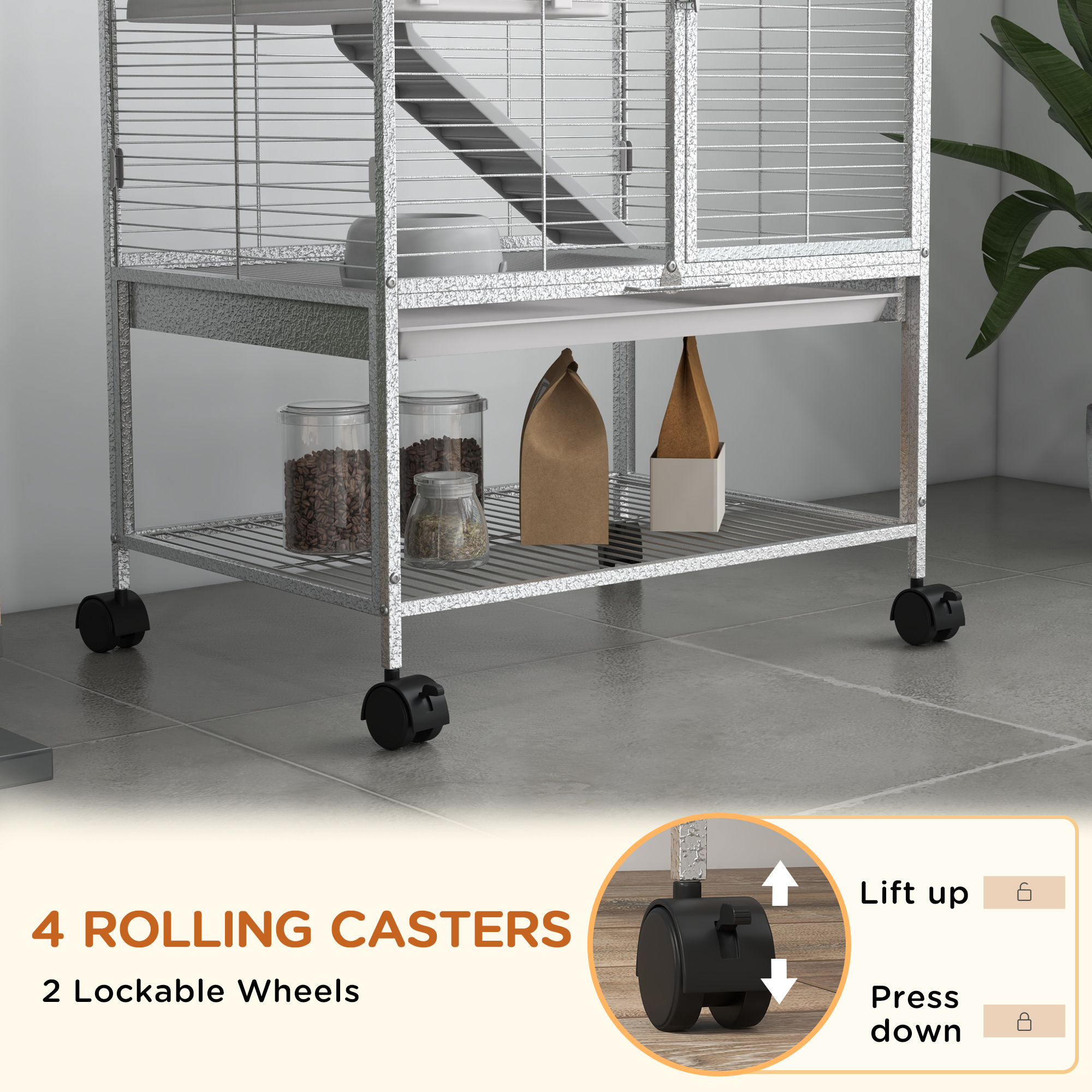 PawHut Rolling Small Animal Cage 34"H Chinchilla Cage for Ferrets ...