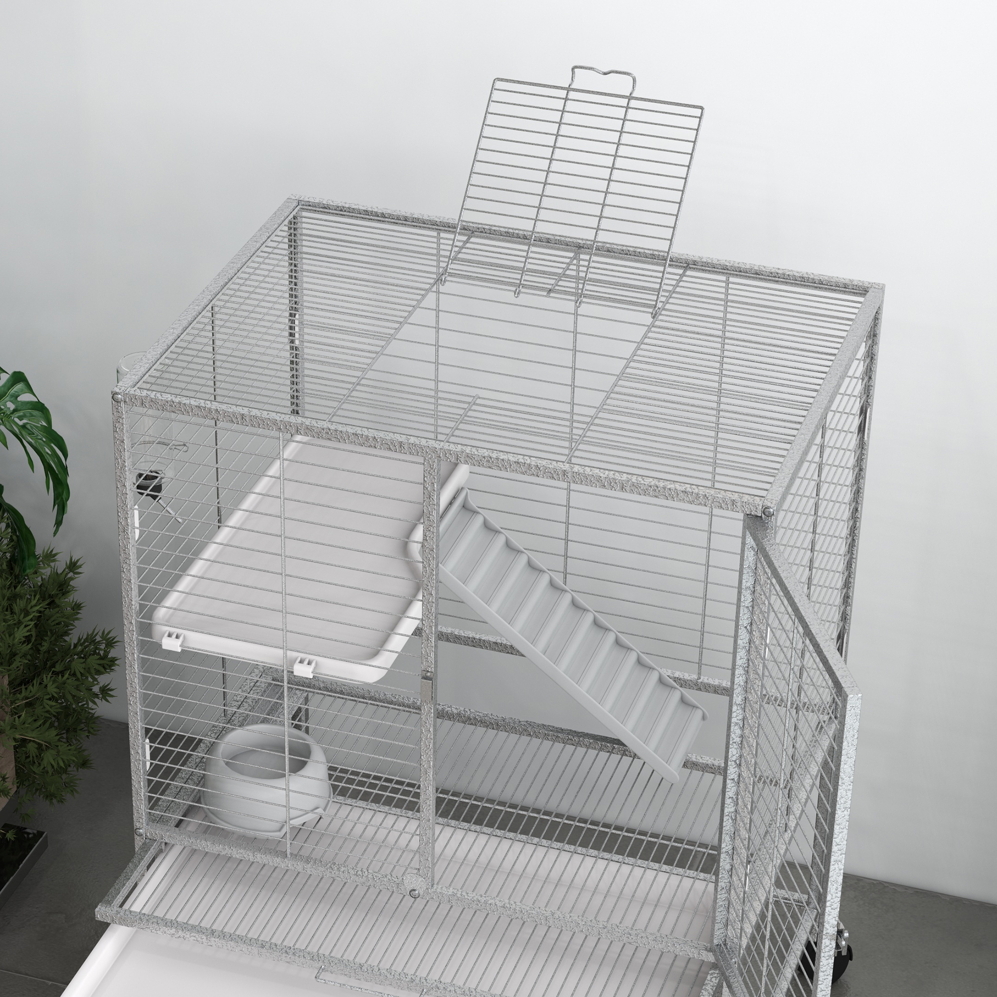 PawHut Rolling Small Animal Cage 34"H Chinchilla Cage for Ferrets ...