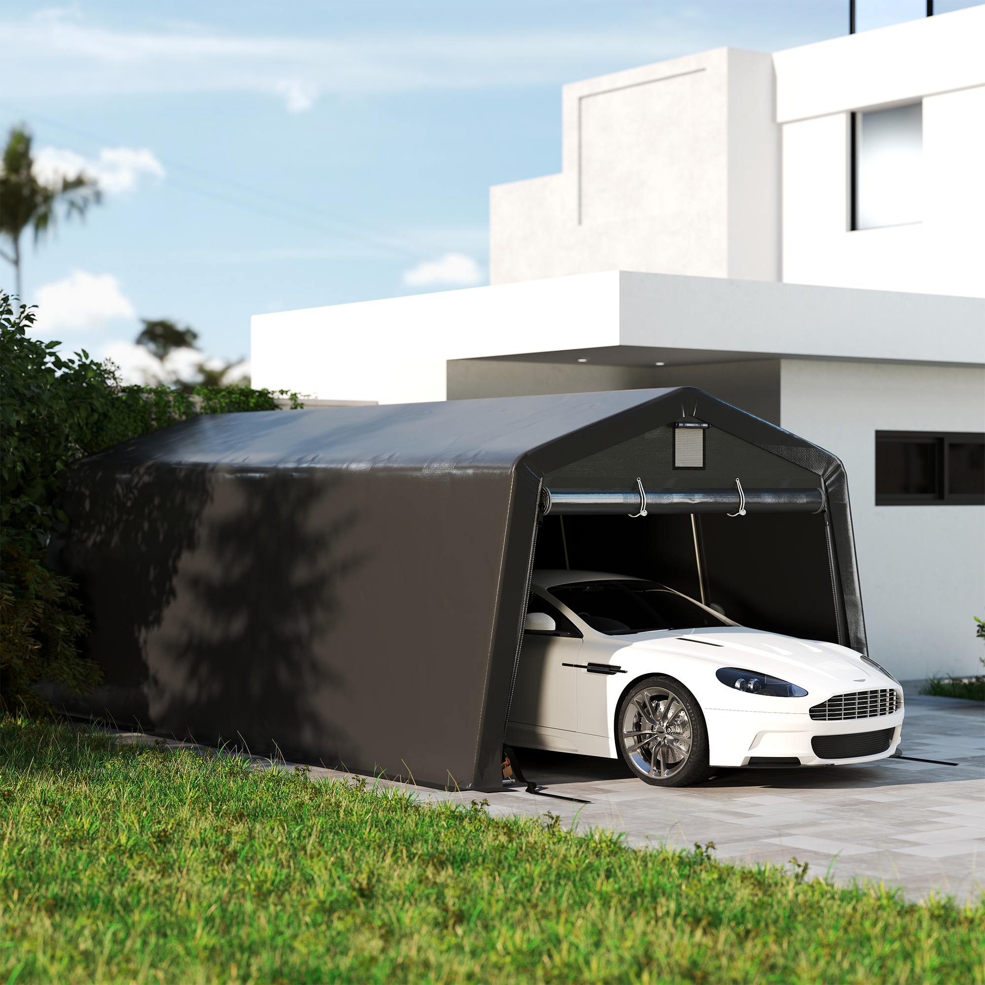 Outsunny 11' x 20' Portable Garage, Heavy Duty Carport Canopy with ...
