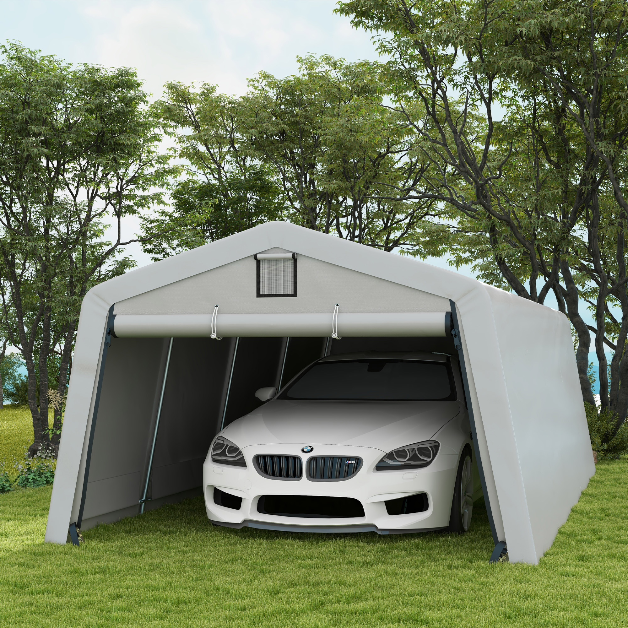 Outsunny 11' x 20' Portable Garage, Heavy Duty Carport Canopy with ...