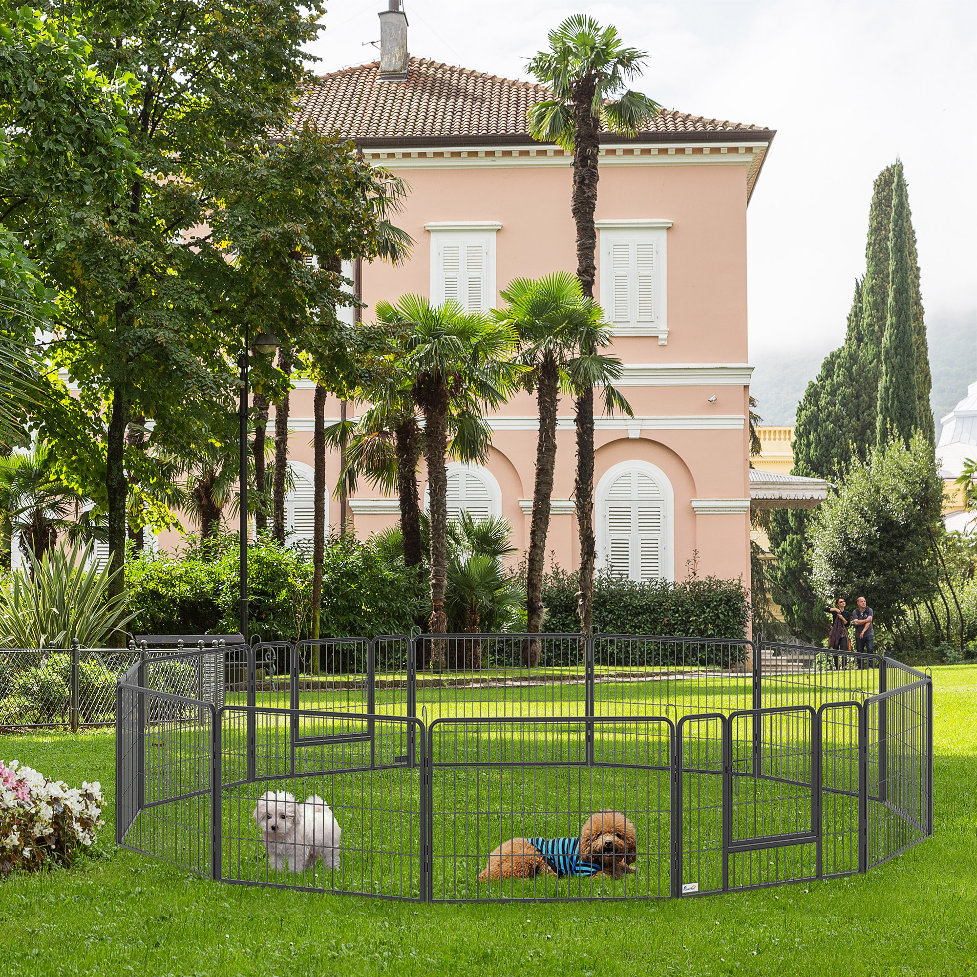PawHut Dog Pen with Gate, 12 Metal Panels Puppy Playpen, Portable Dog ...