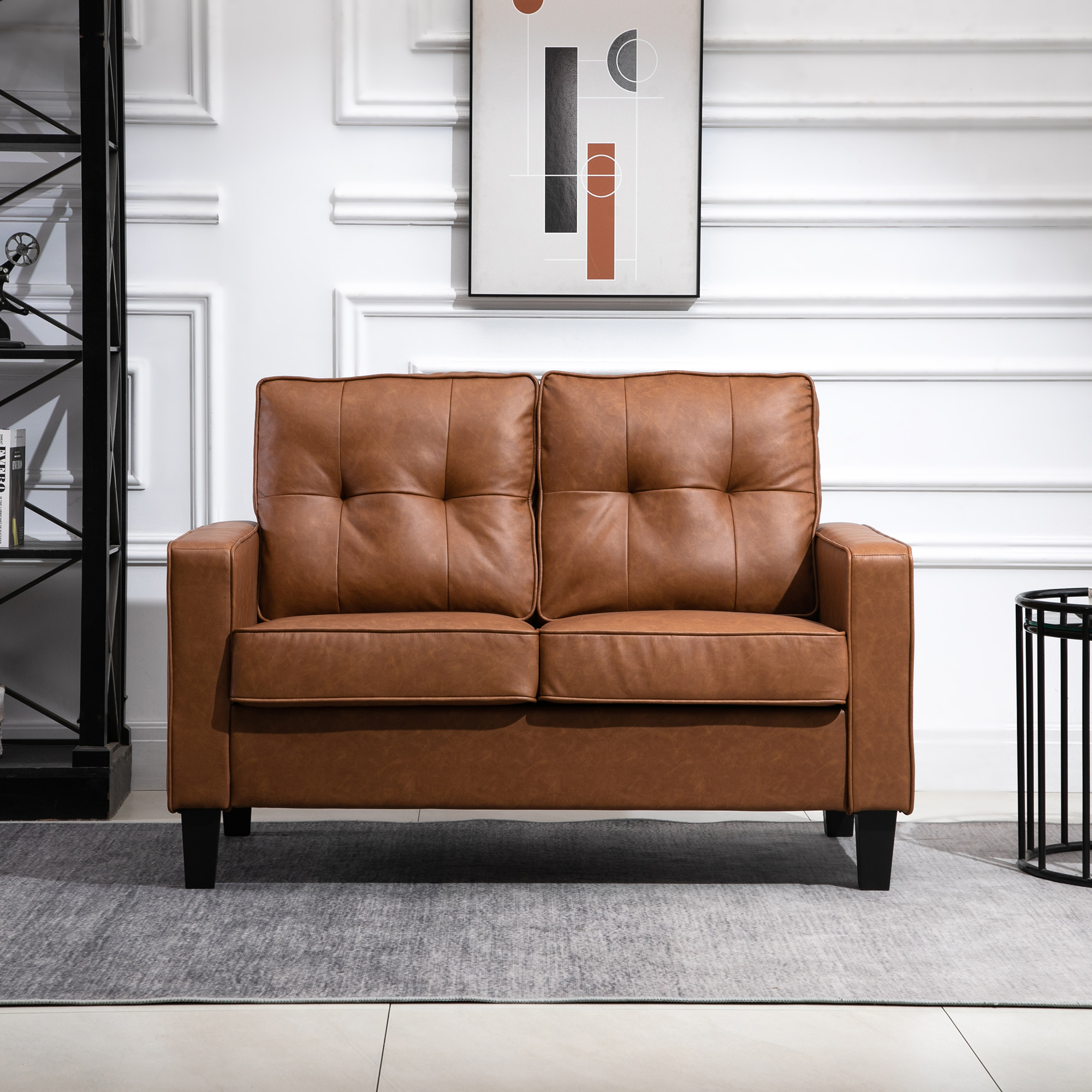 Brown faux leather loveseat store