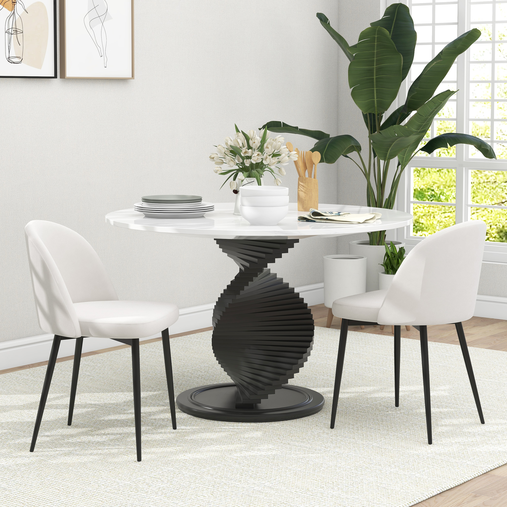 HOMCOM Set of 2 Mid-Back Dining Chair, Mid-Back Velvet-touch Upholstery ...