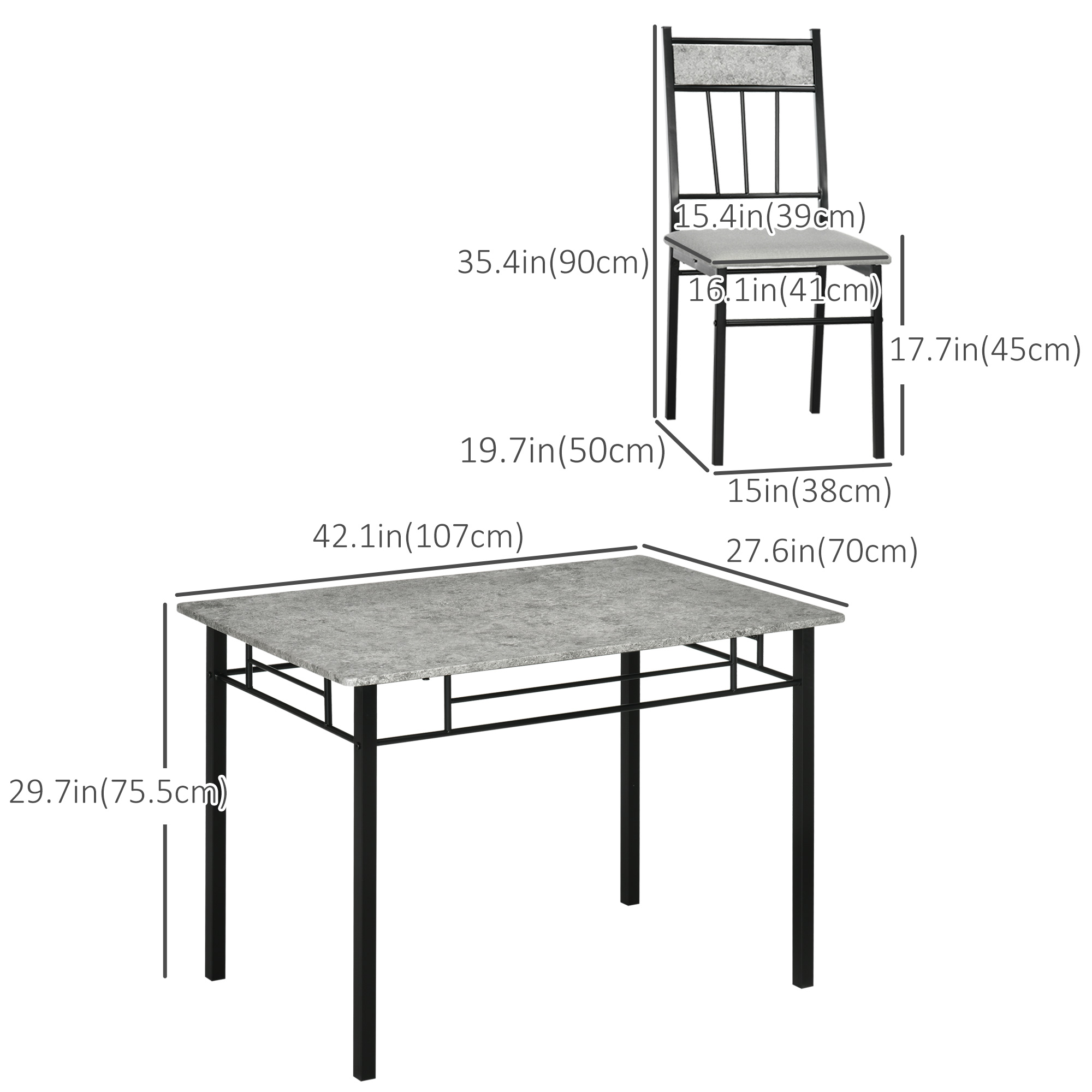 HOMCOM 5 Pieces Diner Tables Dining Room Sets for 4 People with Marble ...