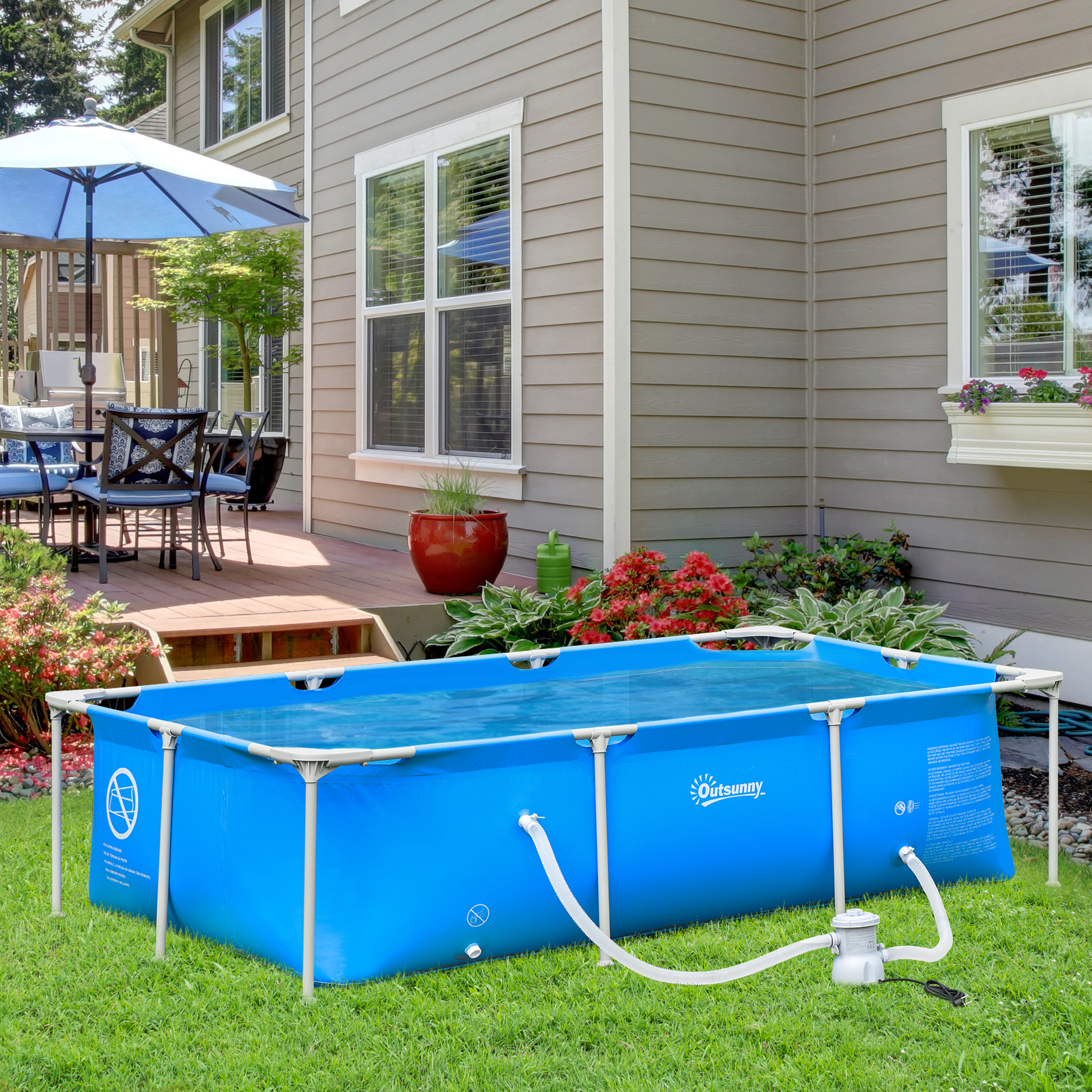Outsunny 8.3ft x 5ft x 26in Frame Above Ground Swimming Pool Set with ...