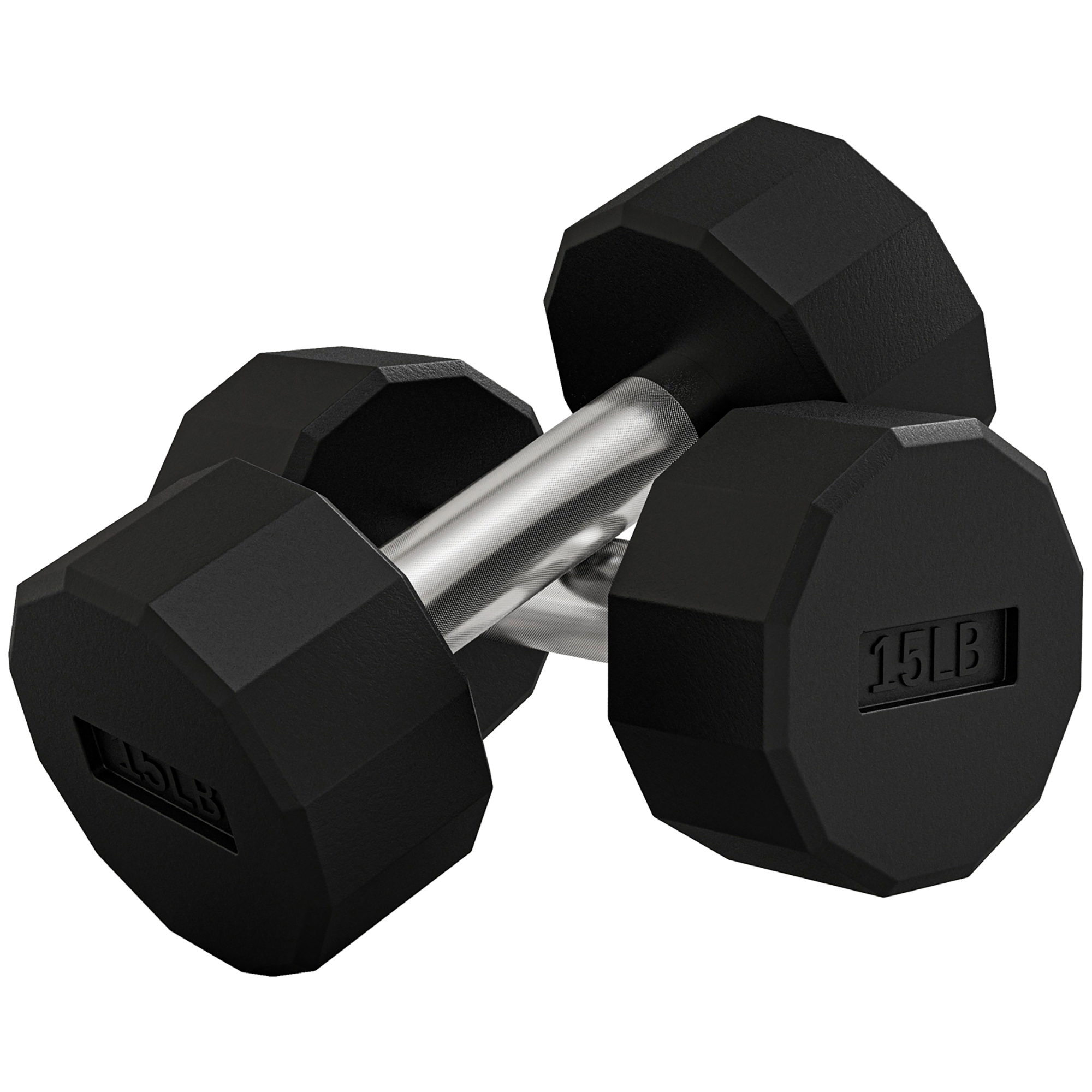 Soozier 2 x 15lbs Dumbbells Set with Non-Slip Grip, Rubber Covered ...