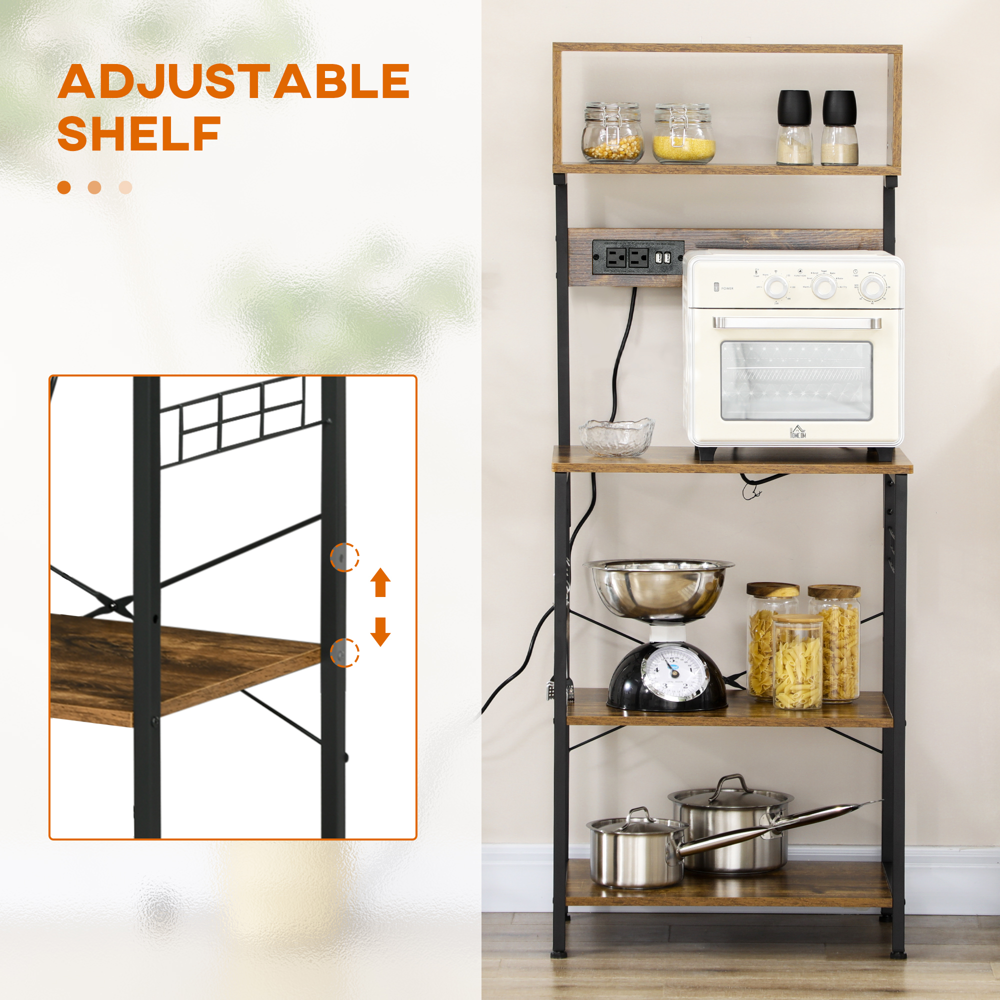 HOMCOM Kitchen Baker's Rack with Power Outlet, USB Charger, Microwave ...