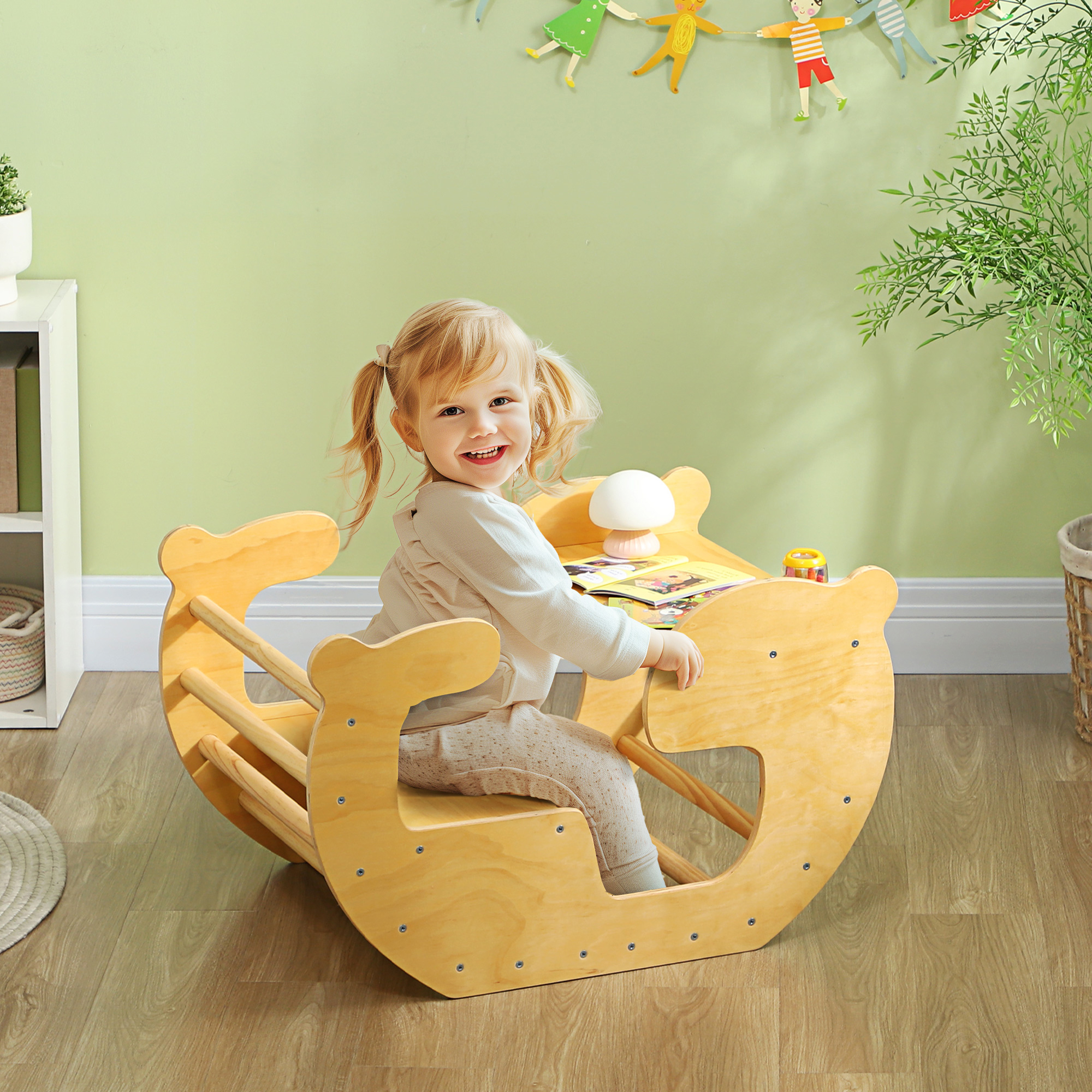 Qaba 2 in 1 Wooden Toddler Climbing Toy Indoor, Kids Table and Chair ...