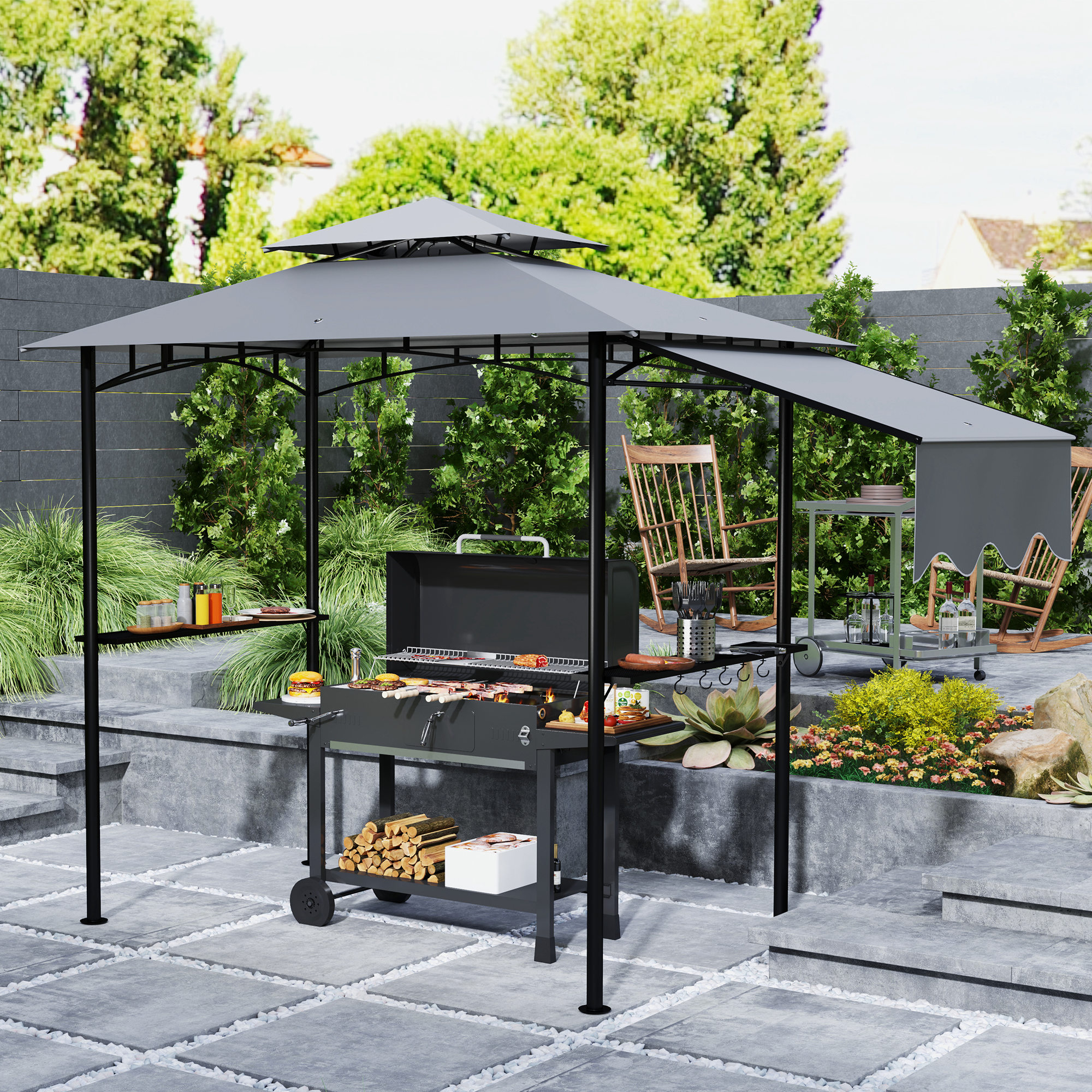 Outsunny 8' x 5' Grill Gazebo, Double Tiered Barbecue Grill Gazebo ...