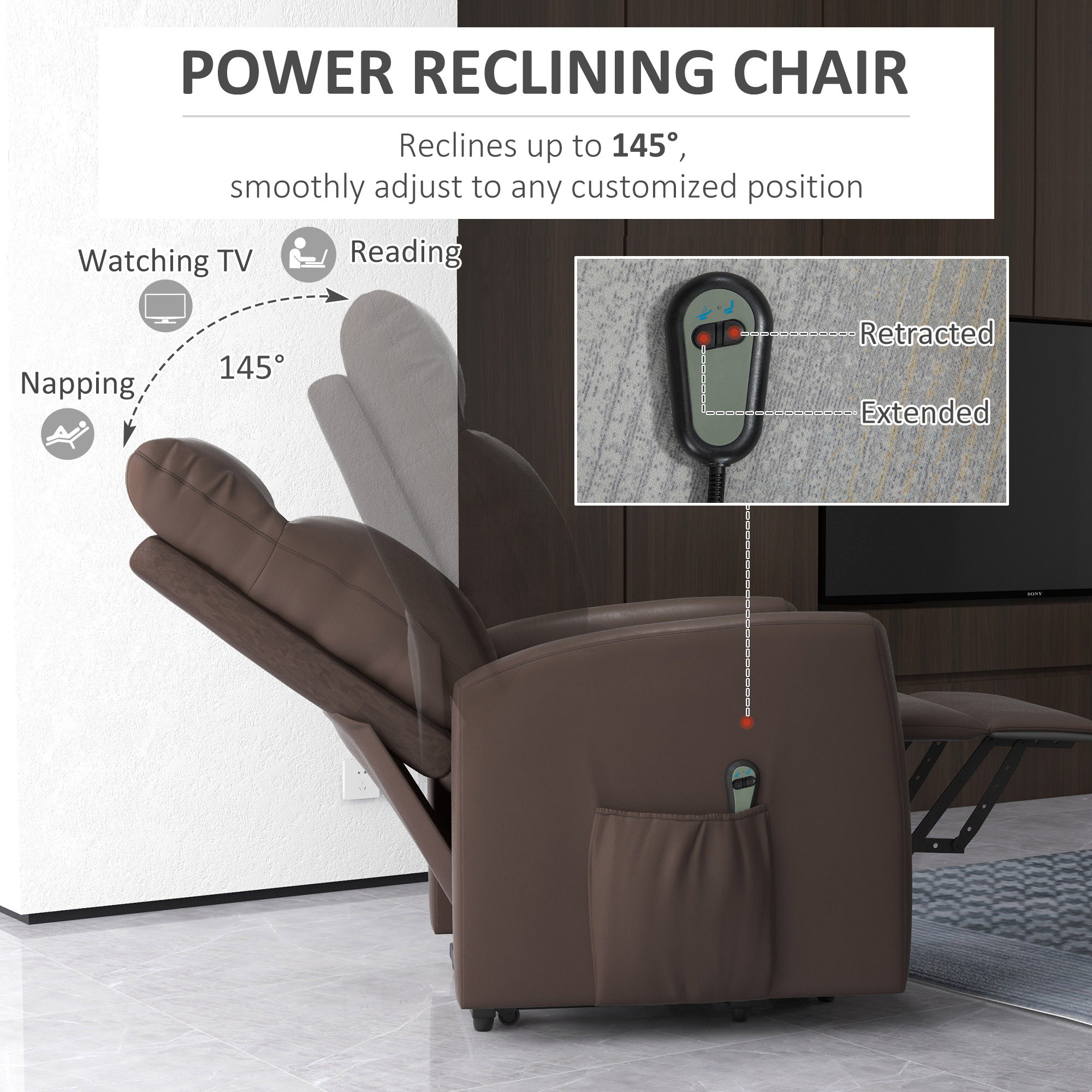HOMCOM Power Lift Recliner Chair with Remote Control Side Pocket for ...