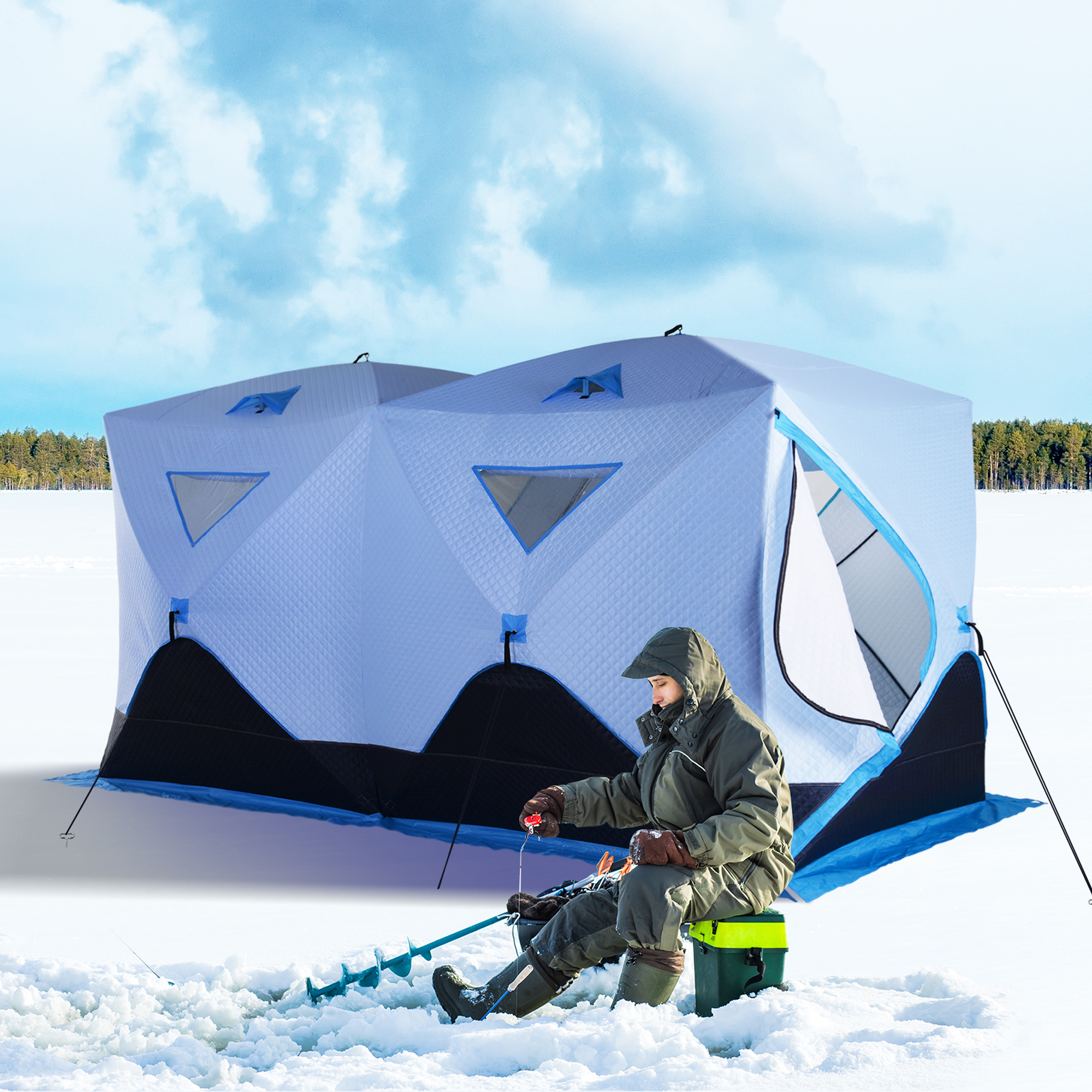 Outsunny Portable 8-Person Pop-up Ice Shelter Insulated Ice Fishing ...