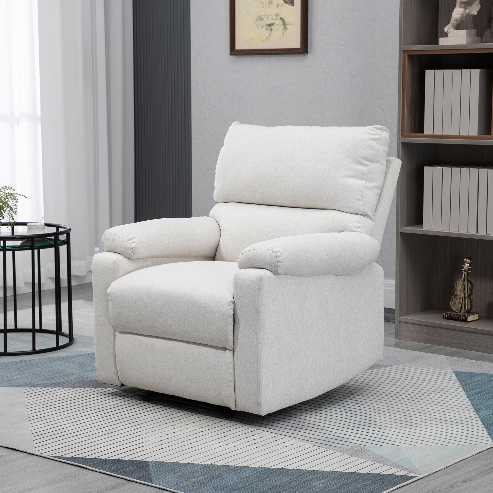 HOMCOM Recliner Sofa Manual Reclining Chair with Footrest Padded Seat for Living Room Bedroom Study Cream White Aosom Canada