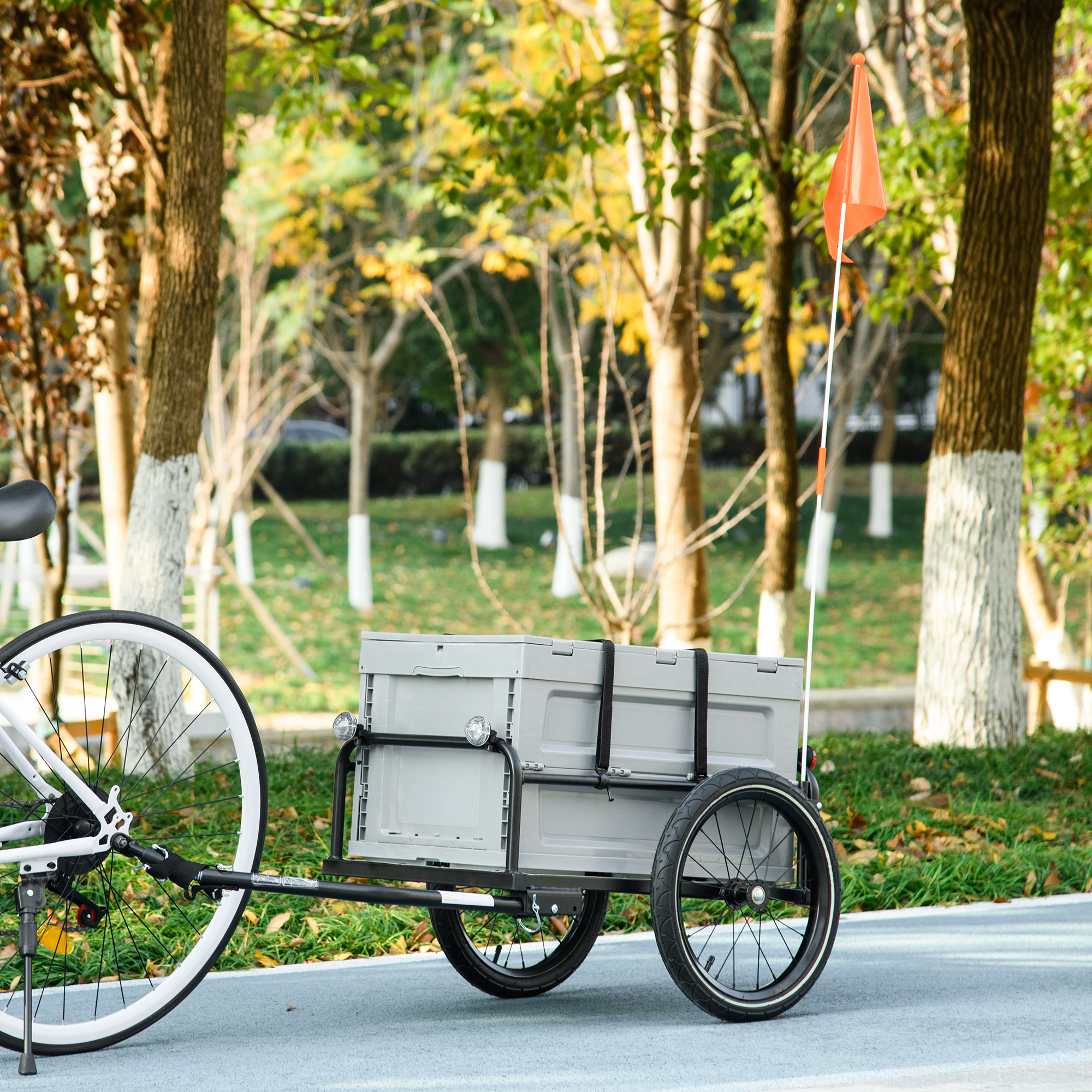 Aosom Steel Trailer for Bike, Bicycle Cargo Trailer with Storage Box ...
