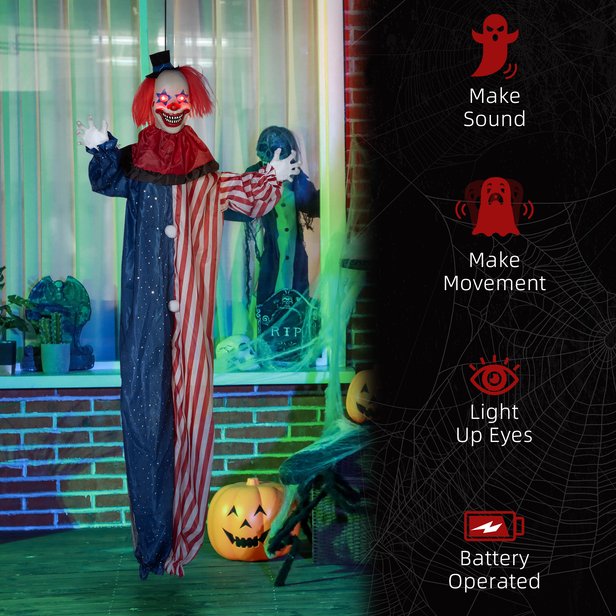 HOMCOM 6' Clown Animatronic, Life Size Outdoor Halloween Decoration ...