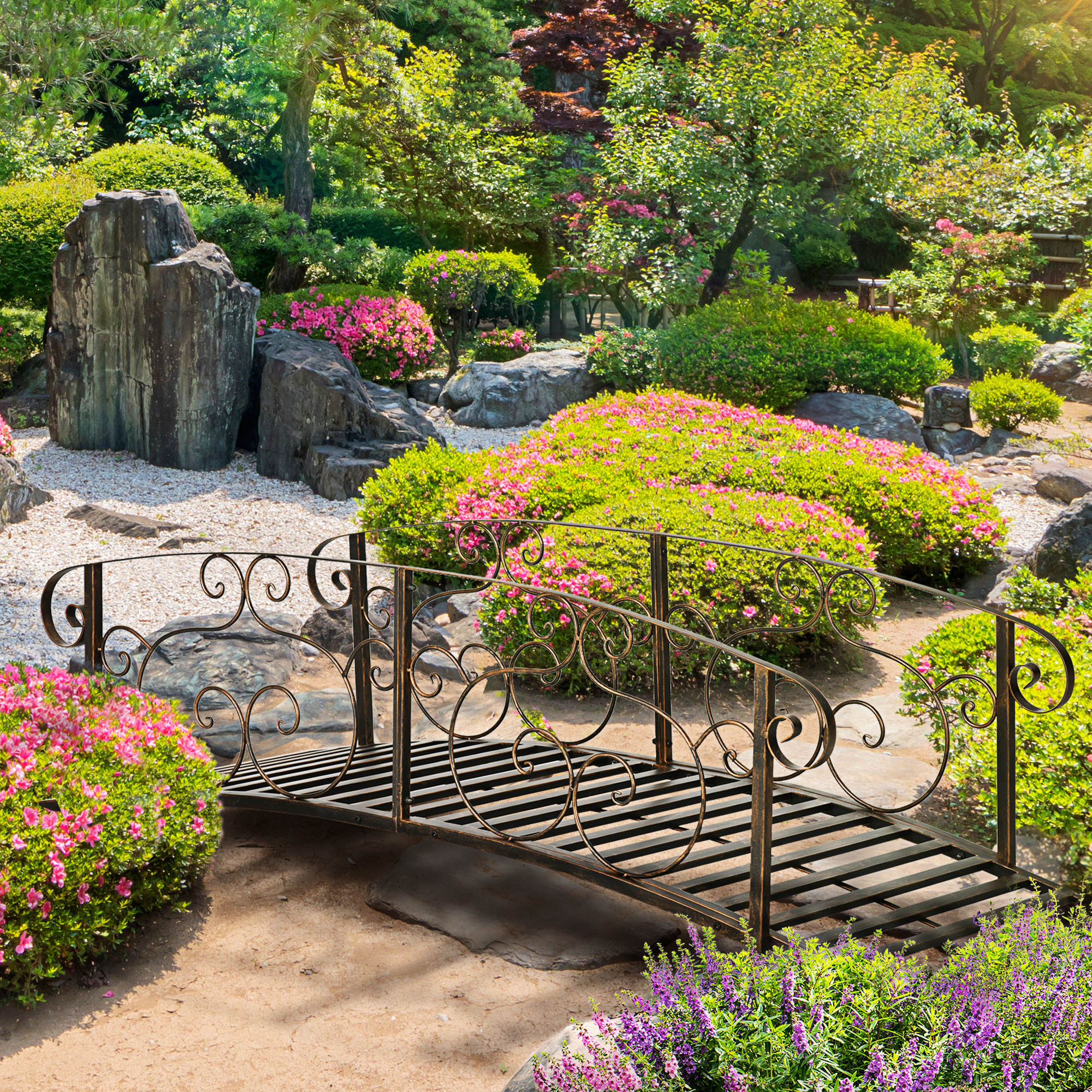 Outsunny 6FT Classic Garden Bridge with Safety Railings Steel Arc ...