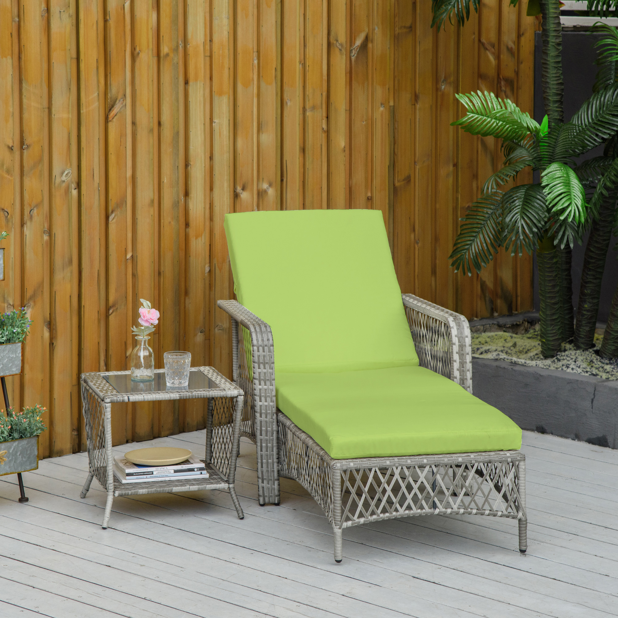 Outsunny Outdoor 2 PCS PE Rattan Sun Lounger, Patio Wicker Recliner ...