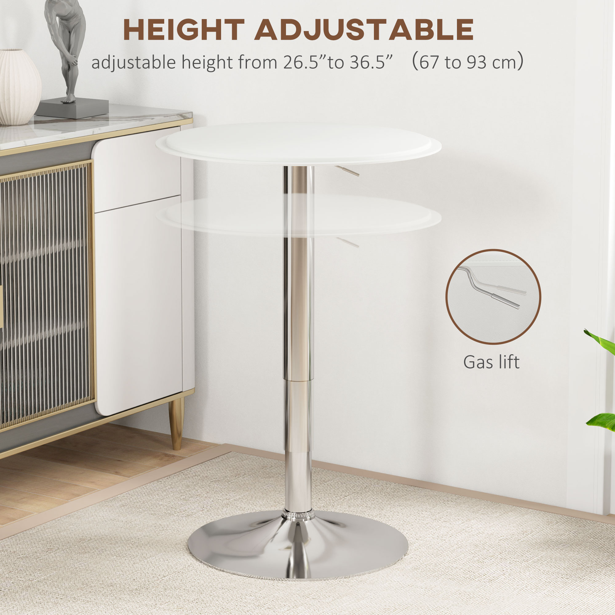 HOMCOM Modern Round Bar Table Adjustment Height Home Pub Bistro Desk ...