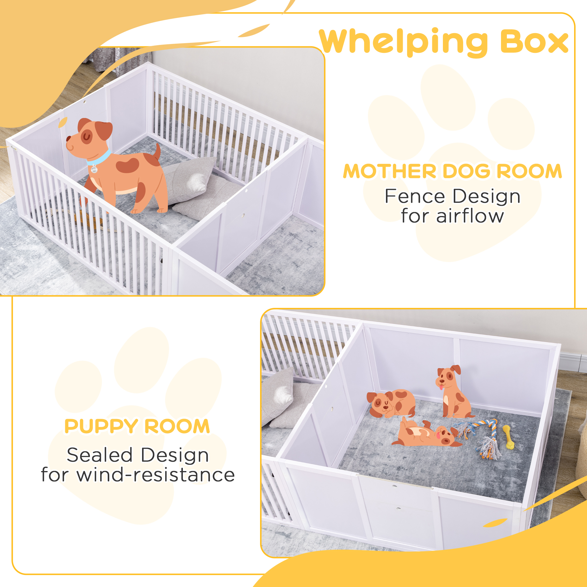 PawHut Whelping Box for All Sized Dogs, Comfort, Wooden White | Aosom.com