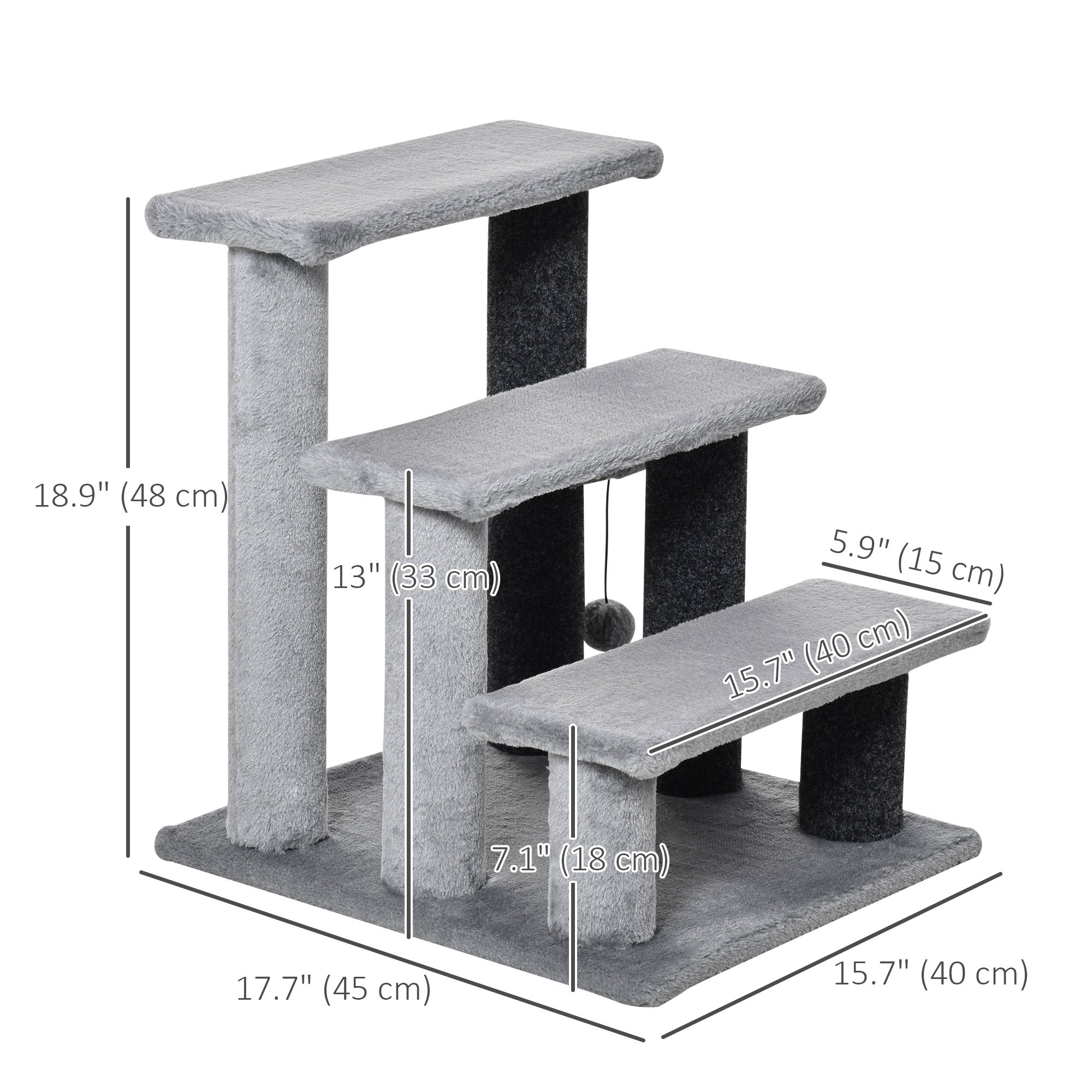 PawHut Cat Stairs for Bed, Couch 3 Steps, Small Cat Tree for Indoor ...