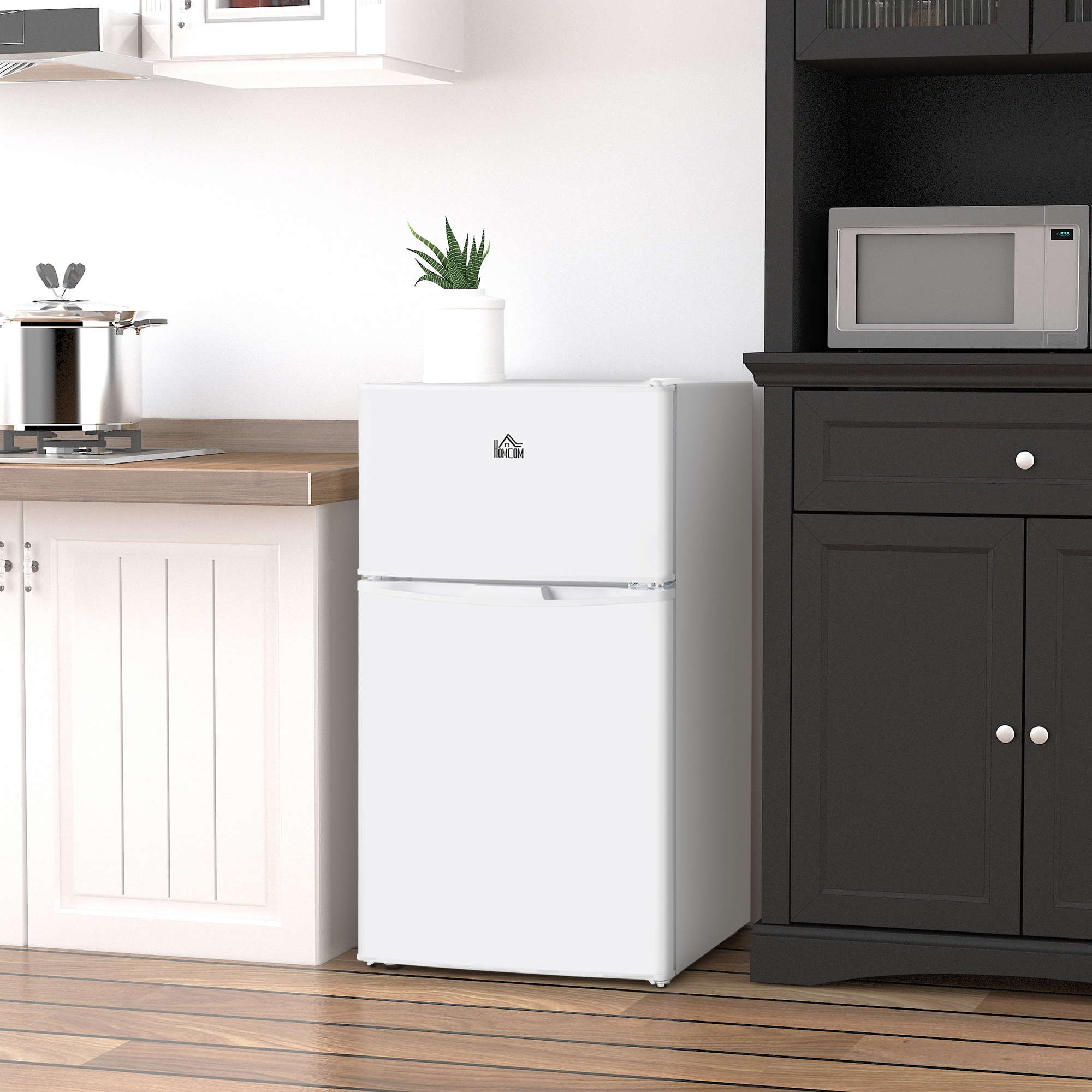 HOMCOM Double Door Mini Fridge with Freezer, 3.2 Cu.Ft Compact ...