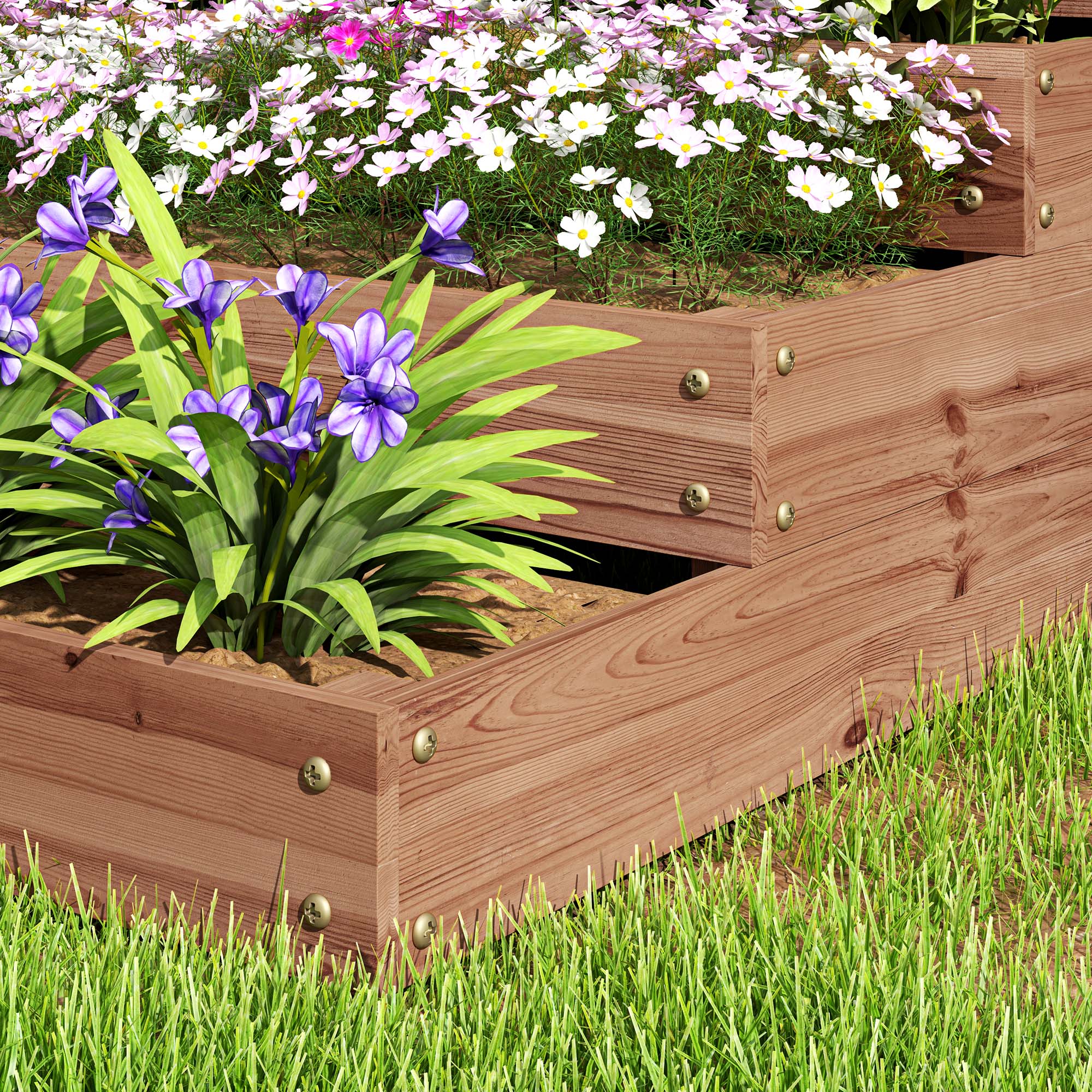 Outsunny 4-Tier Raised Garden Bed, Vertical Wooden Elevated Planter Box ...