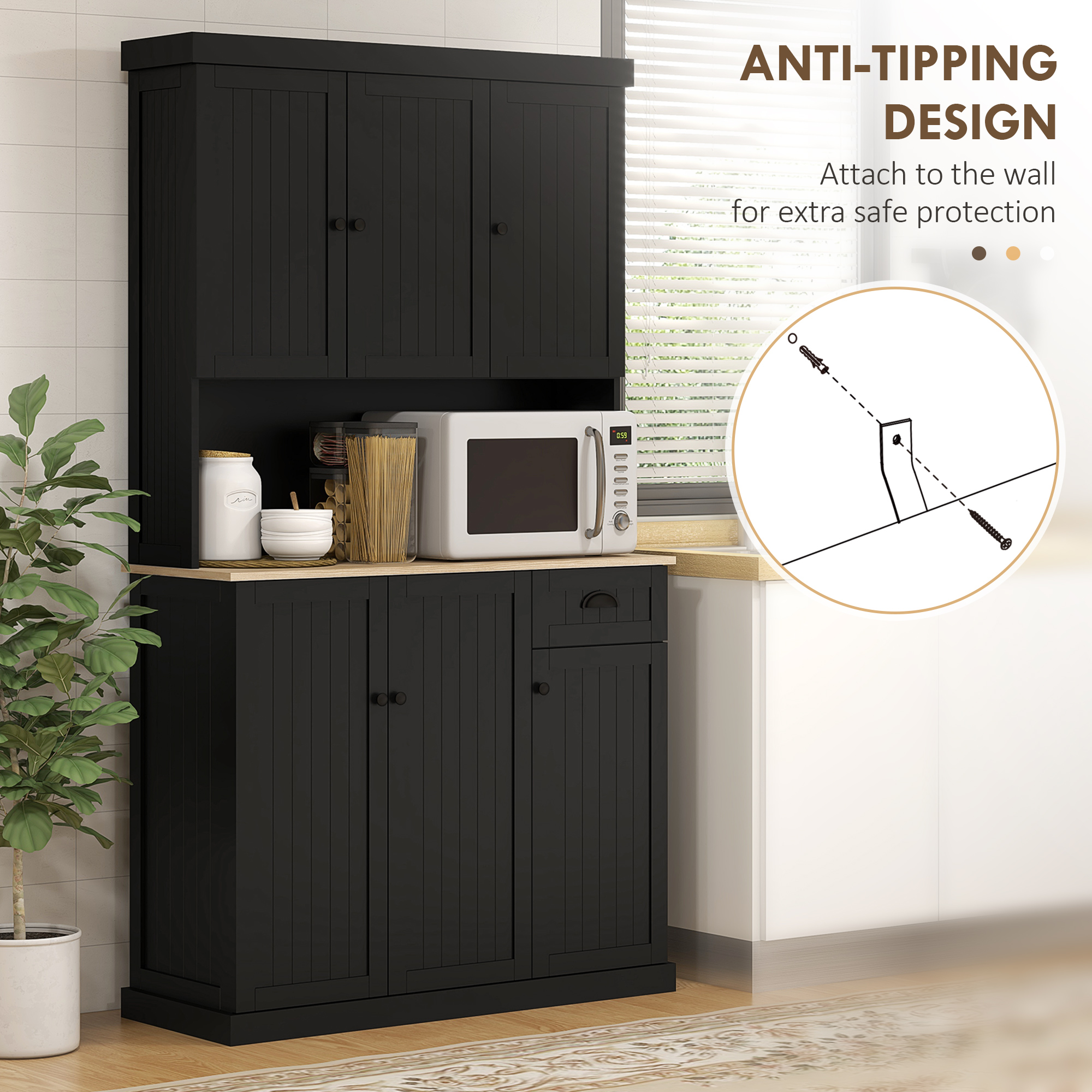 HOMCOM 71" Kitchen Hutch with Microwave Oven Countertop, Buffet with ...