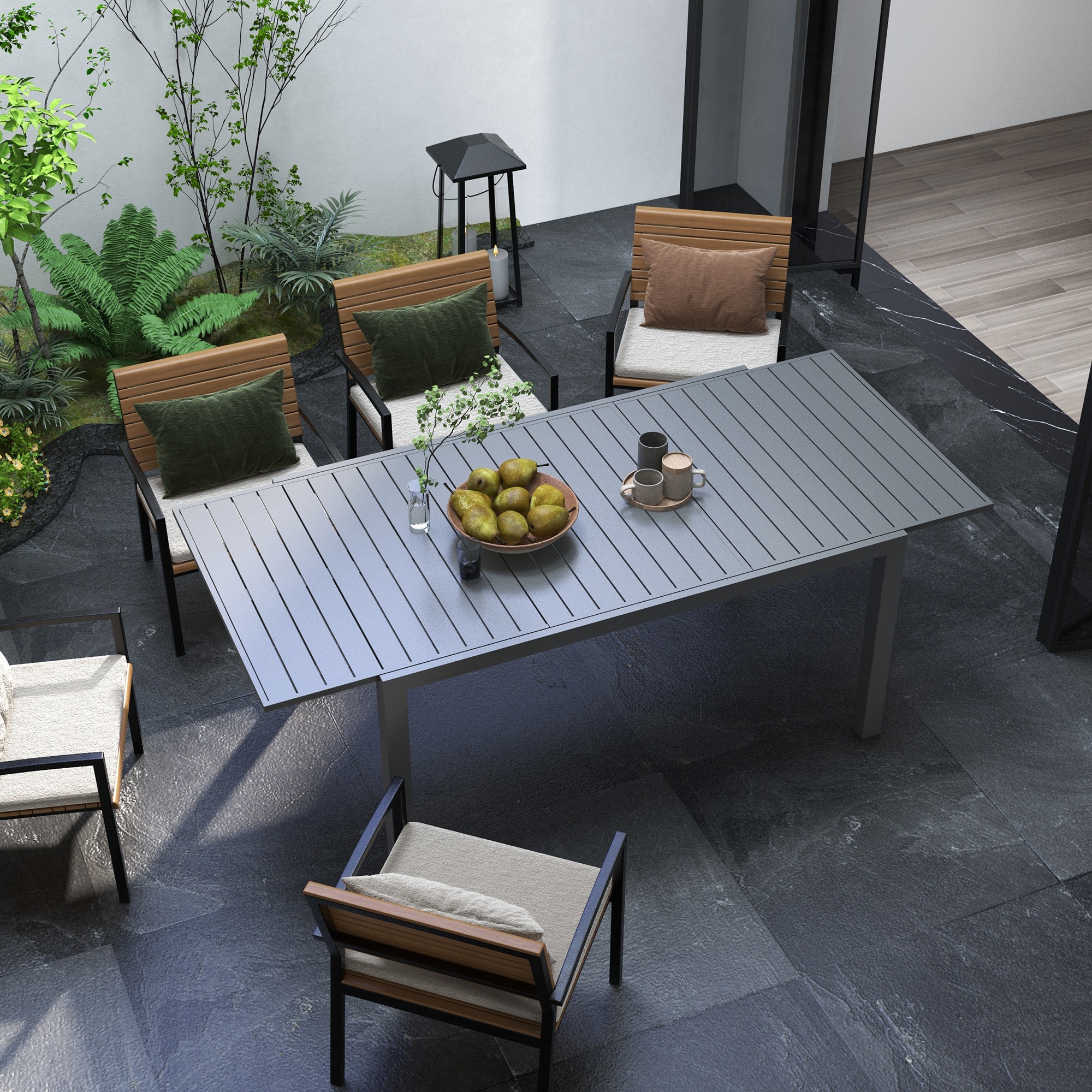 Outsunny Aluminum Outdoor Dining Table for 6-8 People, Expandable Patio ...