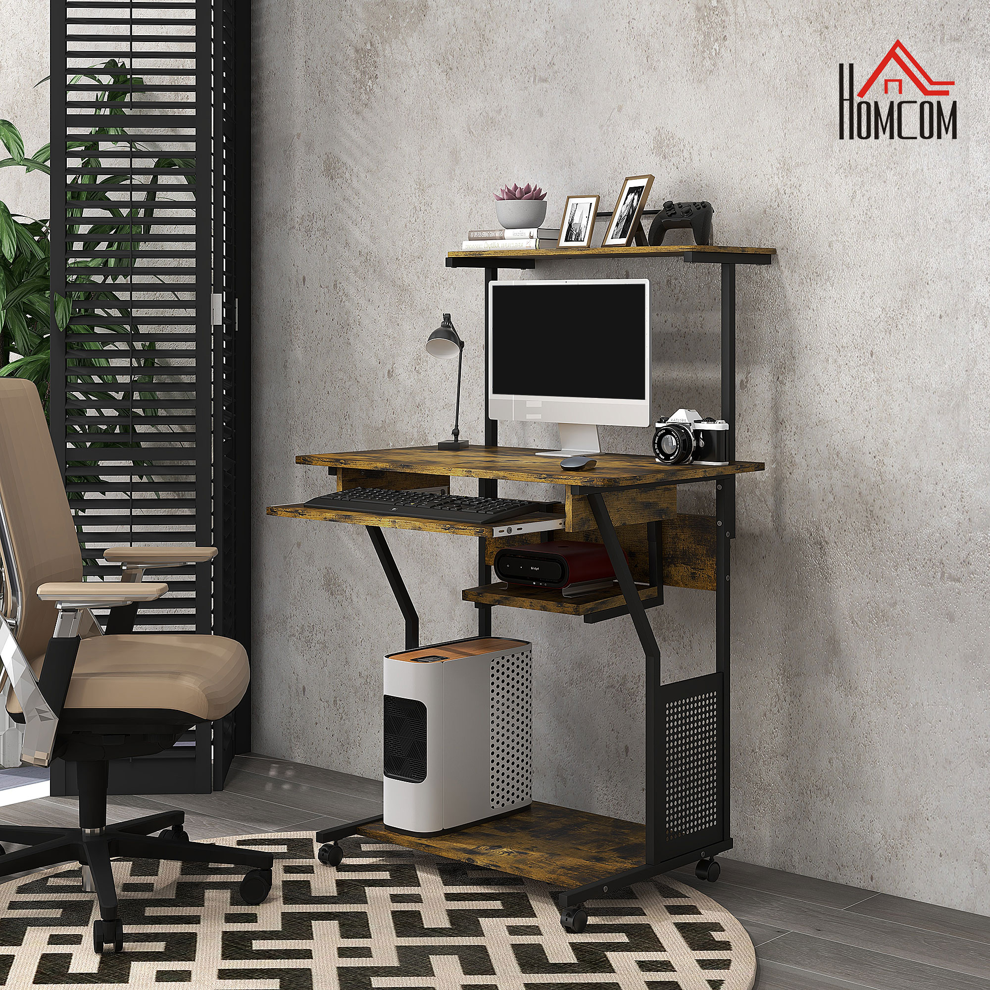 HOMCOM 32" Mobile Computer Table, Rolling Study Desk for Home Office ...
