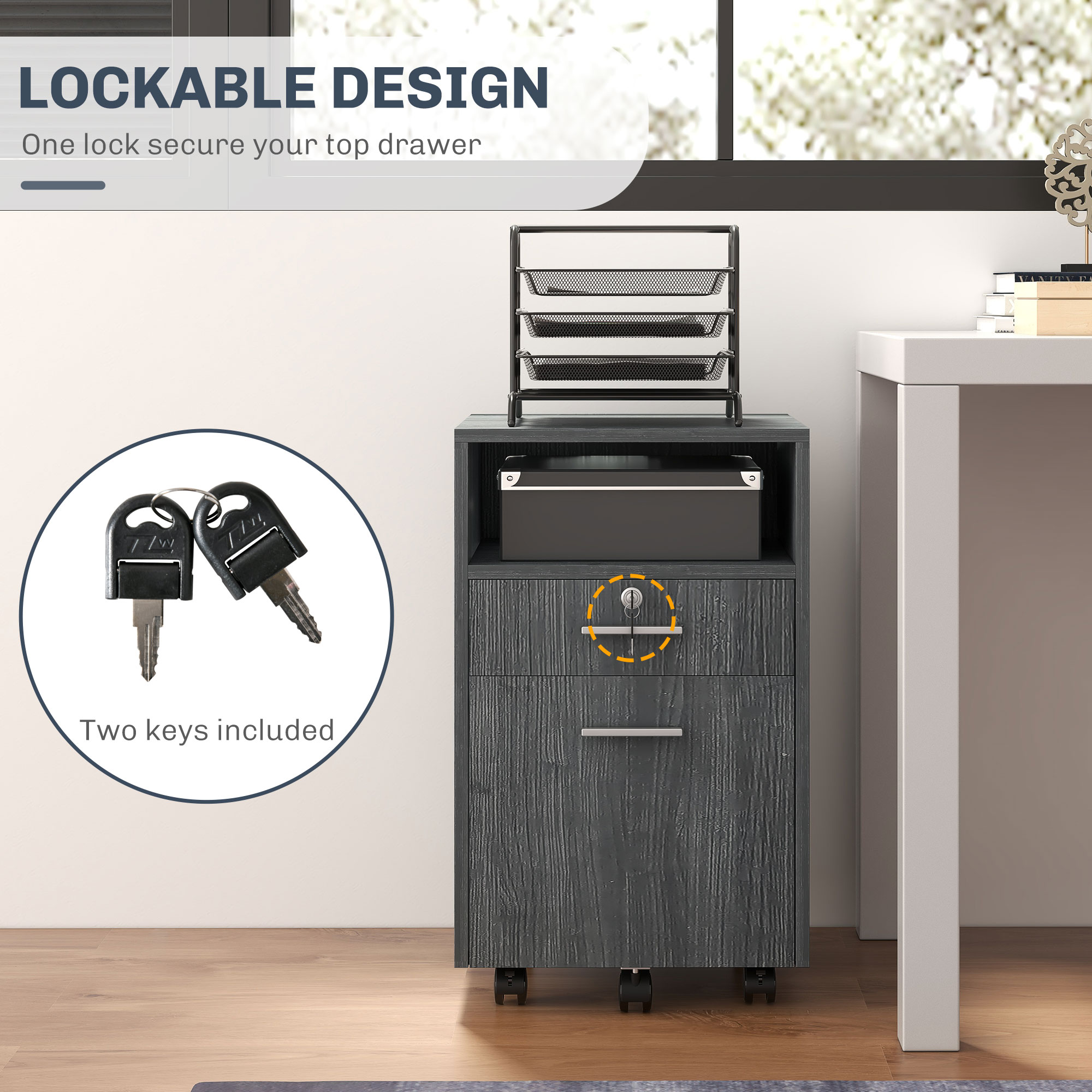 Vinsetto Small Filing Cabinet with 2 Drawers, Lockable Home Office ...