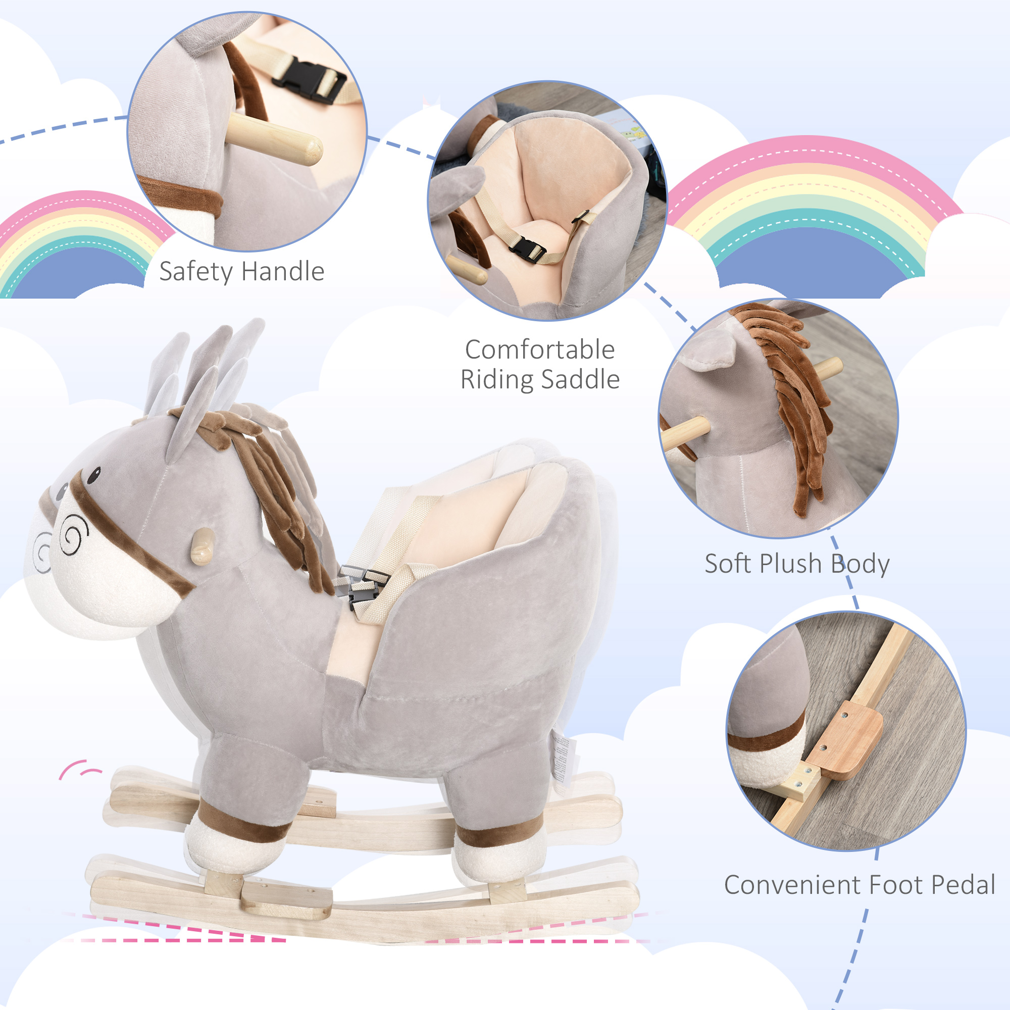 Qaba Kids Rocking Chair, Plush Ride On Rocking Horse Donkey with Sound ...