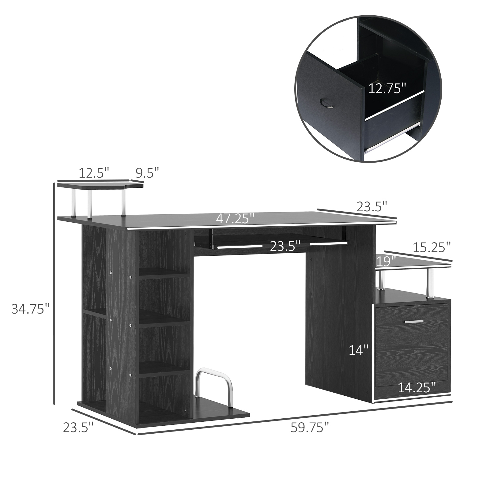 HOMCOM Wood Computer Desk Table Laptop Workstation with Storage Shelf ...